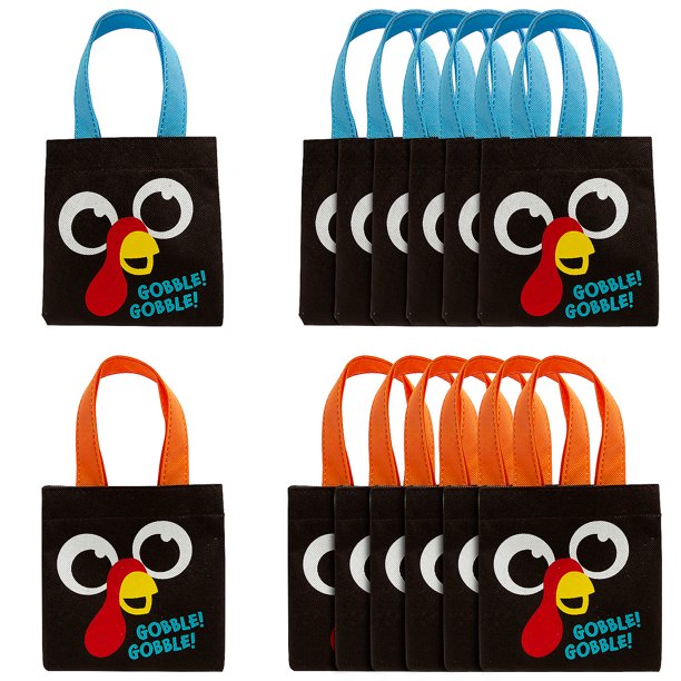 Fun Express 6" x 6" Mini Thanksgiving Turkey Nonwoven Tote Bags - 12 Pc ...