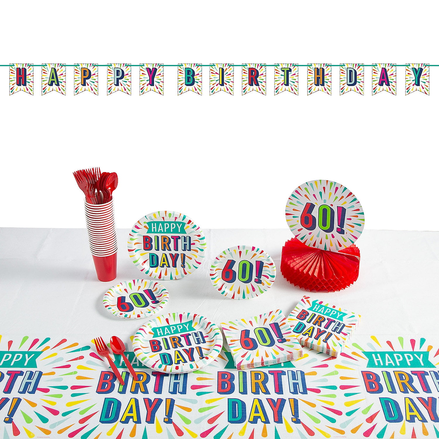 Fun Express 60th Birthday Burst Party Tableware Kit for 24 Guests ...