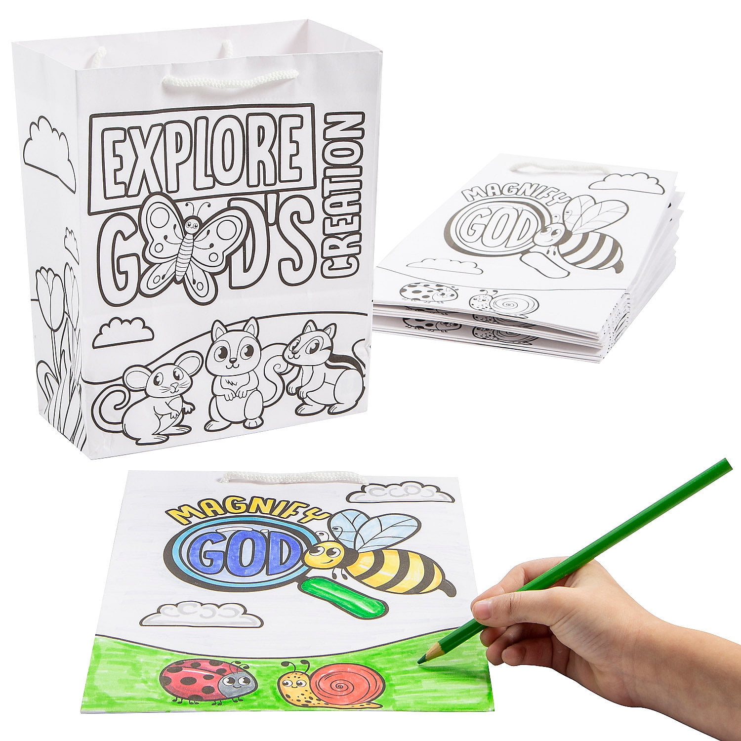 Fun Express 7 1/4" x 9" Color Your Own Zoom In VBS Take Home Bags - 12 ...