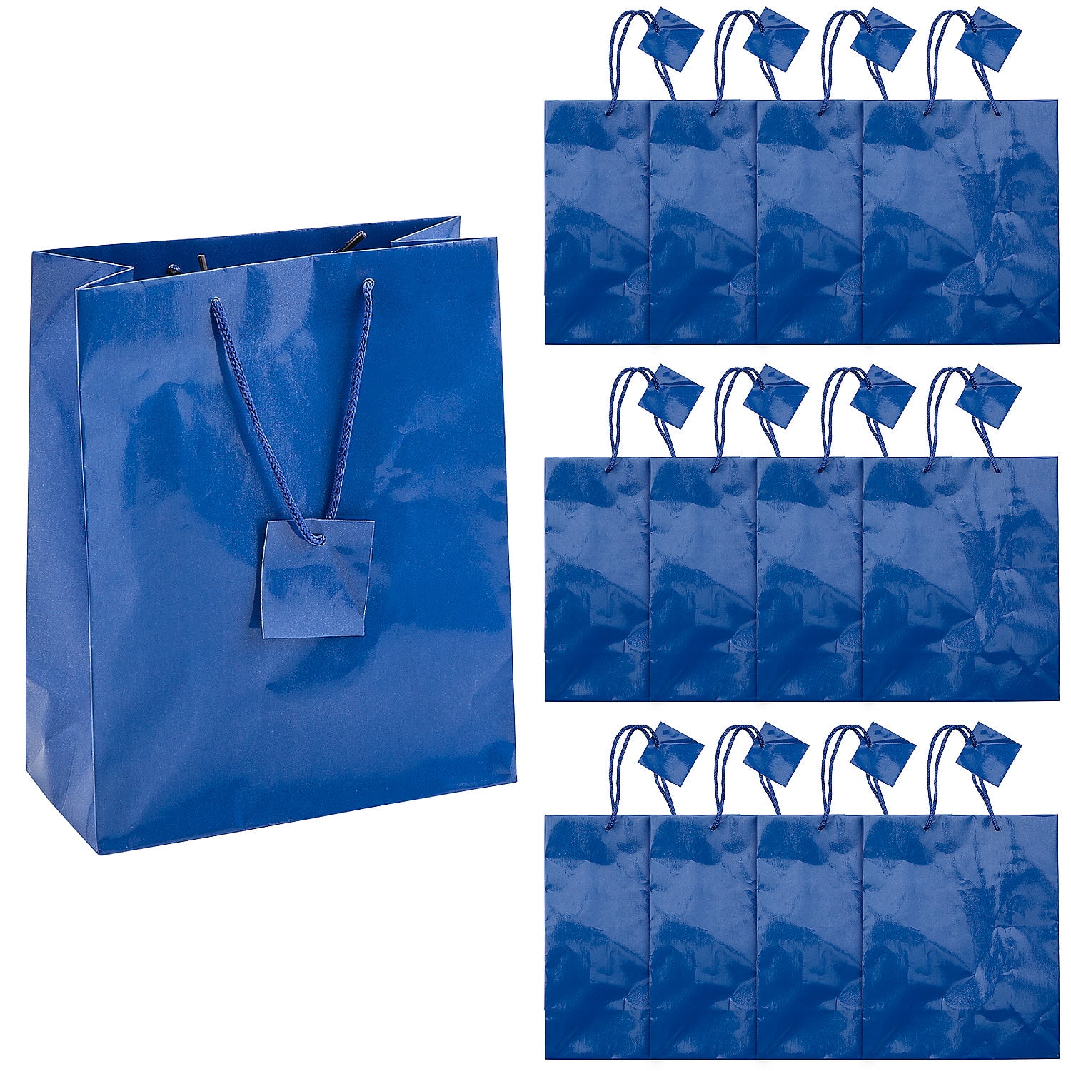 Fun Express 7 1/4" x 9" Medium Royal Blue Paper Gift Bags with Tag 12 ...