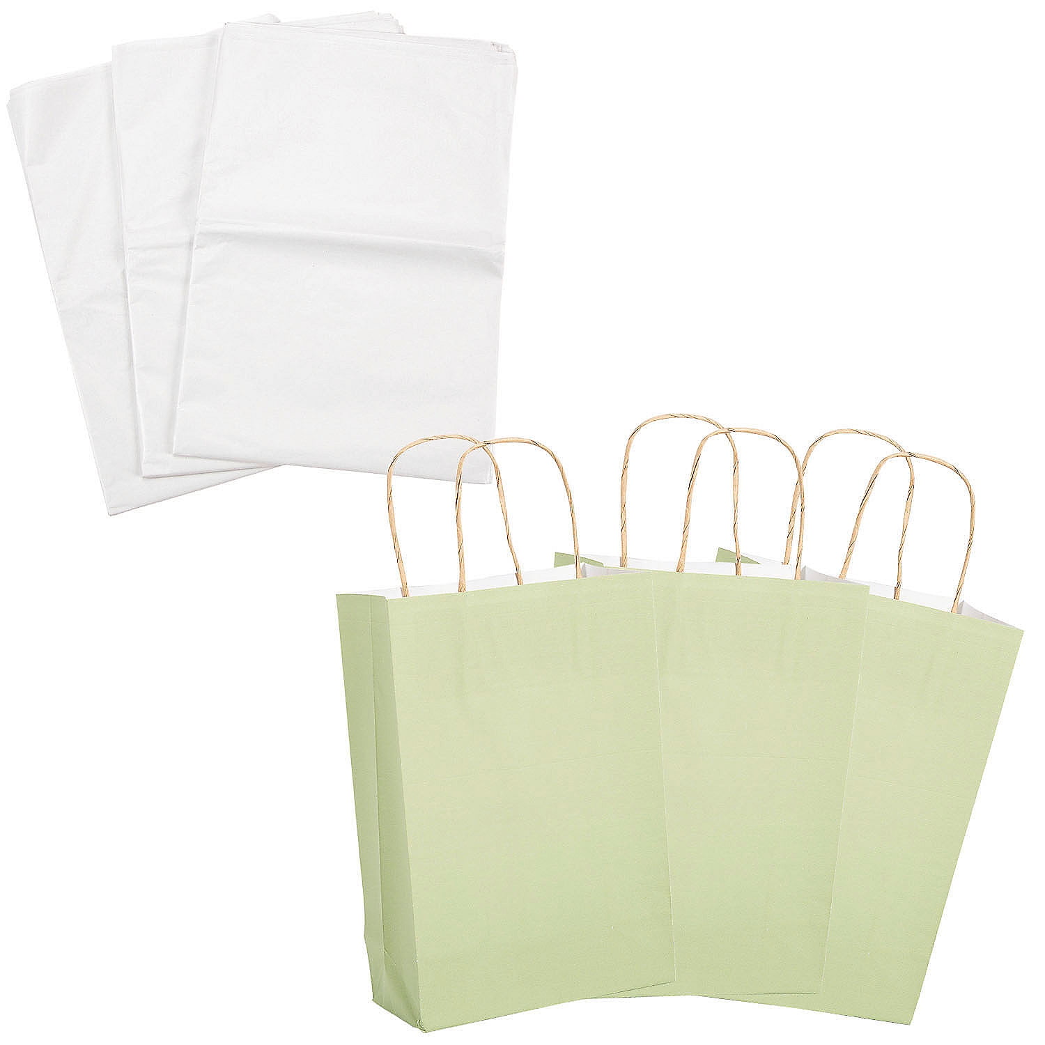Fun Express 72 Pc. Medium Sage Green Kraft Paper Gift Bags & Tissue ...