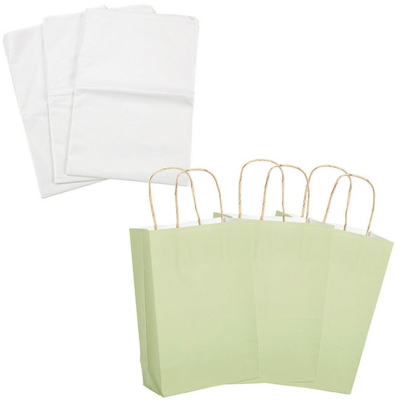 Fun Express 72 Pc. Medium Sage Green Kraft Paper Gift Bags & Tissue ...
