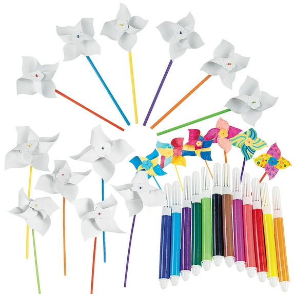 Fun Express 72 Pieces DIY Pinwheel Party Craft Kit for 24 Guests ...