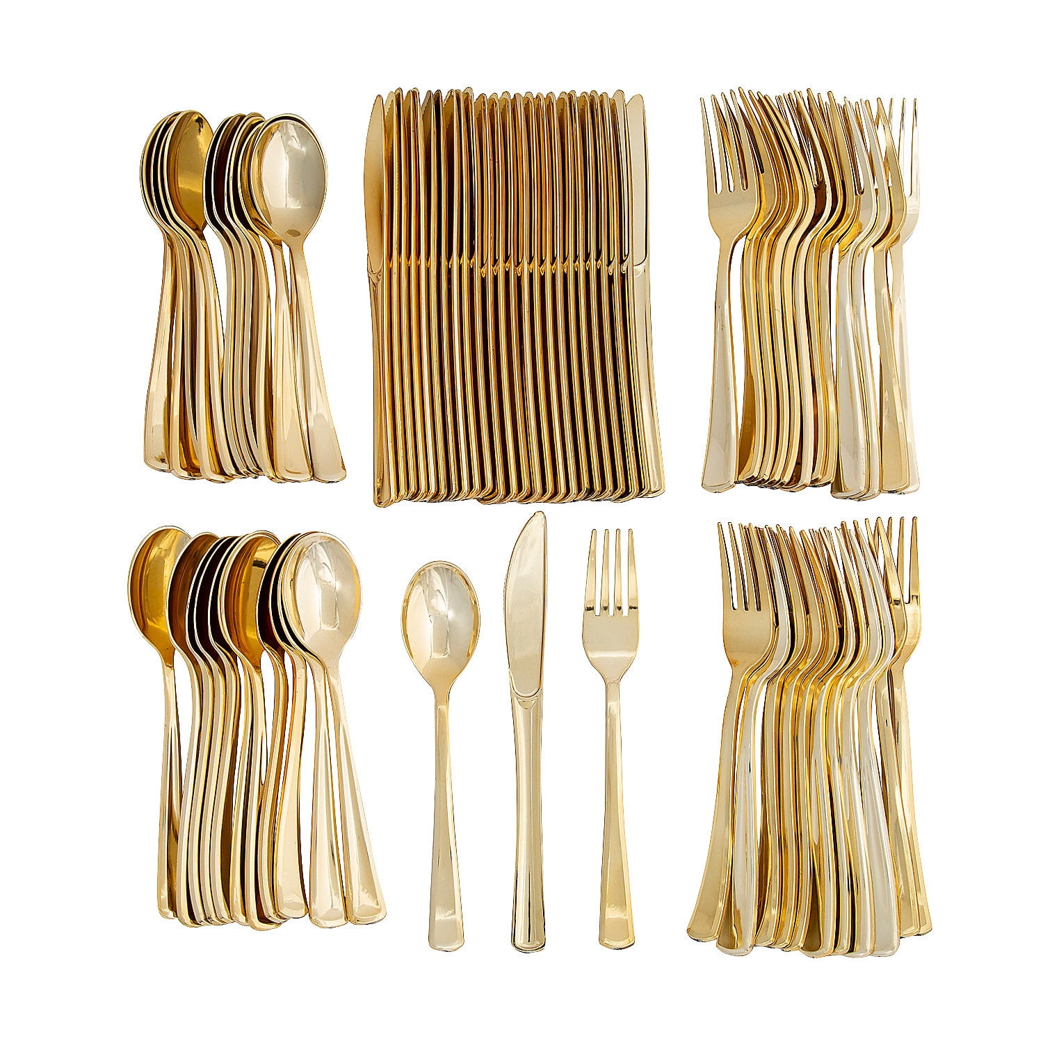 Fun Express 72 Pieces Premium Metallic Gold Plastic Cutlery Set for 24 ...