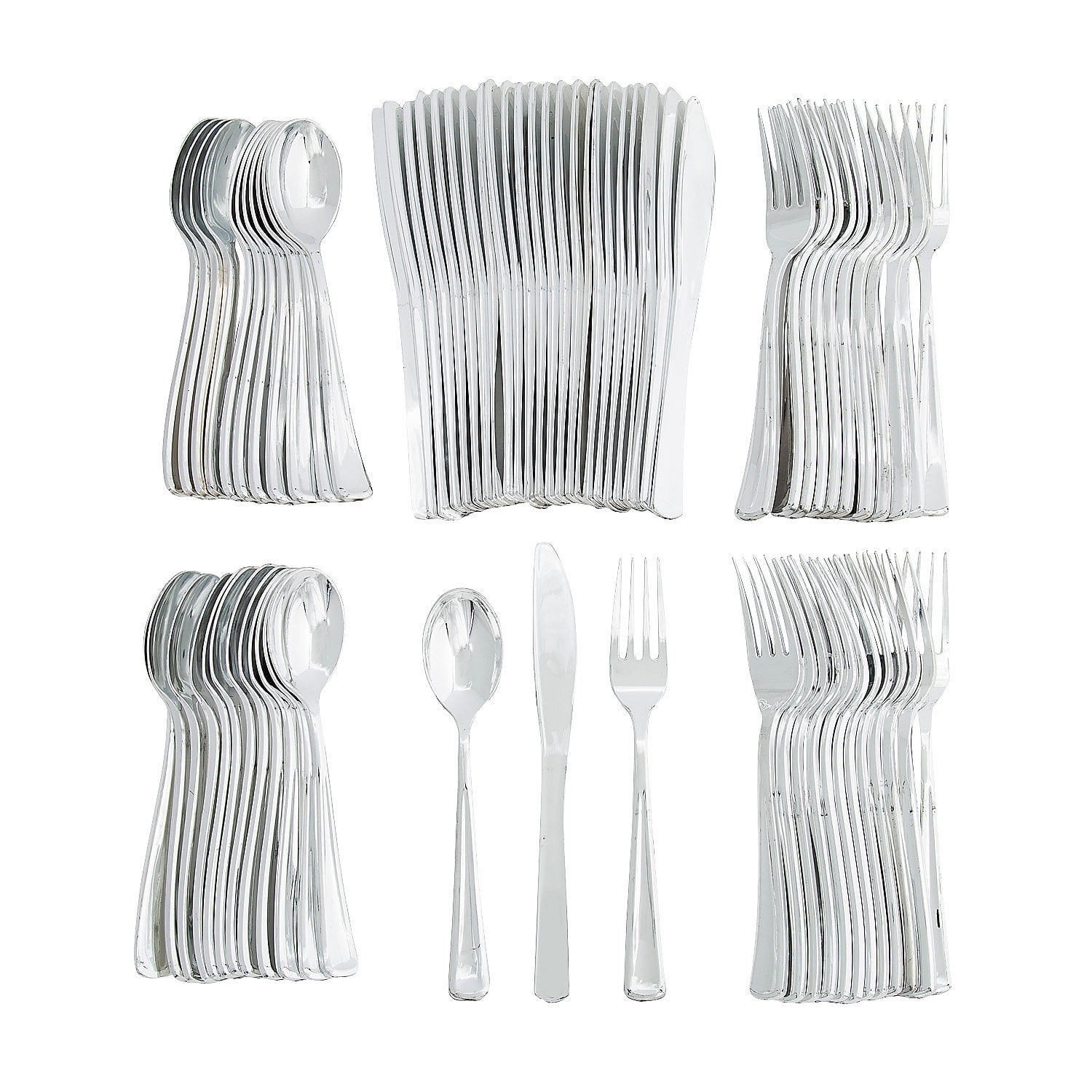 Fun Express 72 Pieces Premium Metallic Silver Plastic Cutlery Set for ...