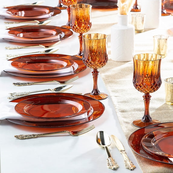 Fun Express 74 Ct. Amber Disposable Plastic Tableware Kit for 24 Guests ...
