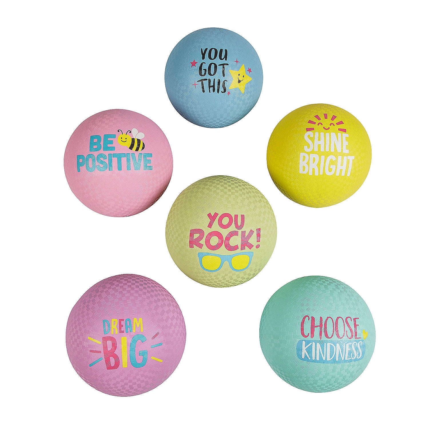 8 1/2" Positive Messages Rubber Playground Balls Set - 6 pieces ...