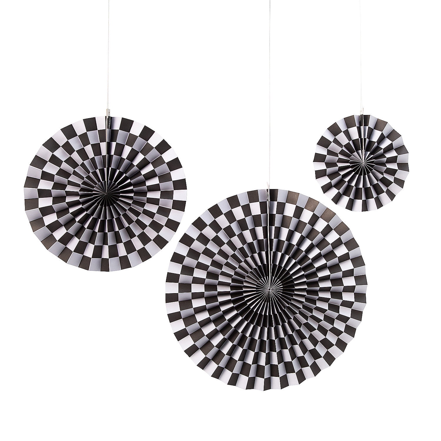 Fun Express 8" – 16" Black and White Checkered Hanging Paper Fans - 6 ...