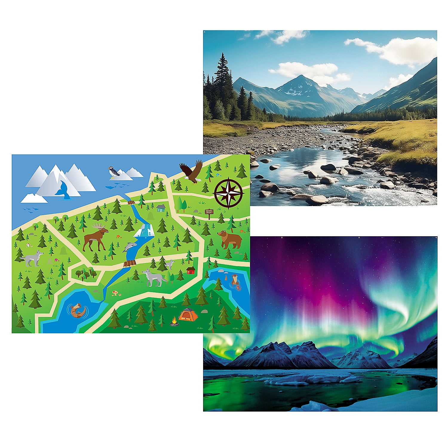 Fun Express 8 Ft. x 6 Ft. Great North VBS Backdrop Assortment - 3 ...