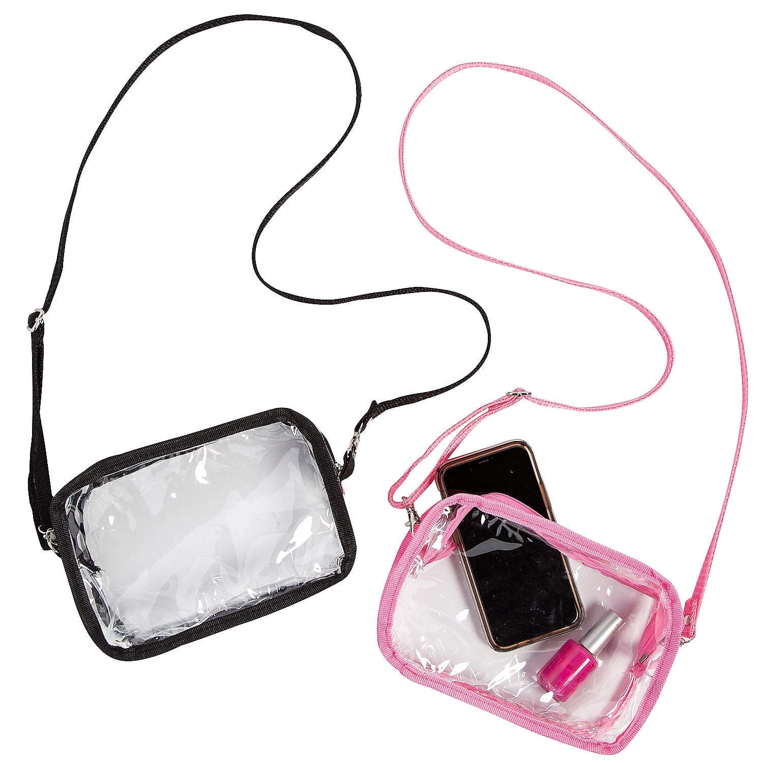 Fun Express 8" x 6" Small Clear Crossbody Bags with Pink & Blue Trim ...