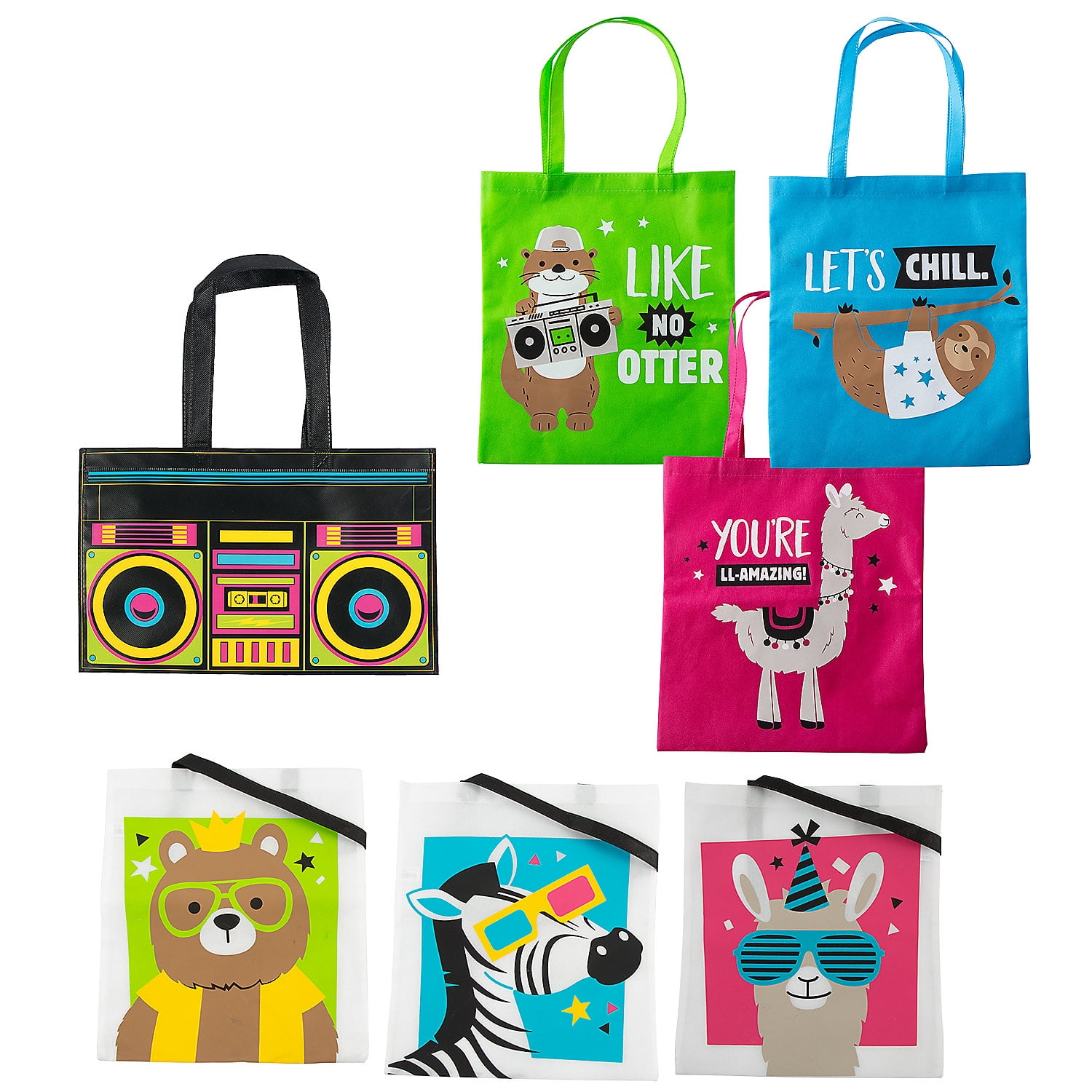 Fun Express 9" 17" Bulk 48 Pieces Party Animal Nonwoven Tote Bag Kit ...