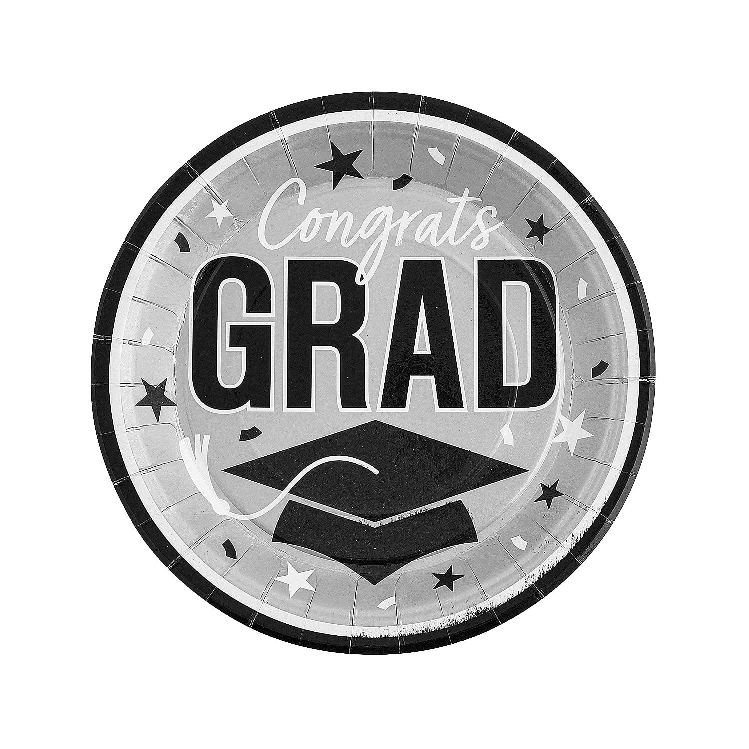 Fun Express 9" Graduation Party Silver Congrats Grad Round Paper Dinner ...