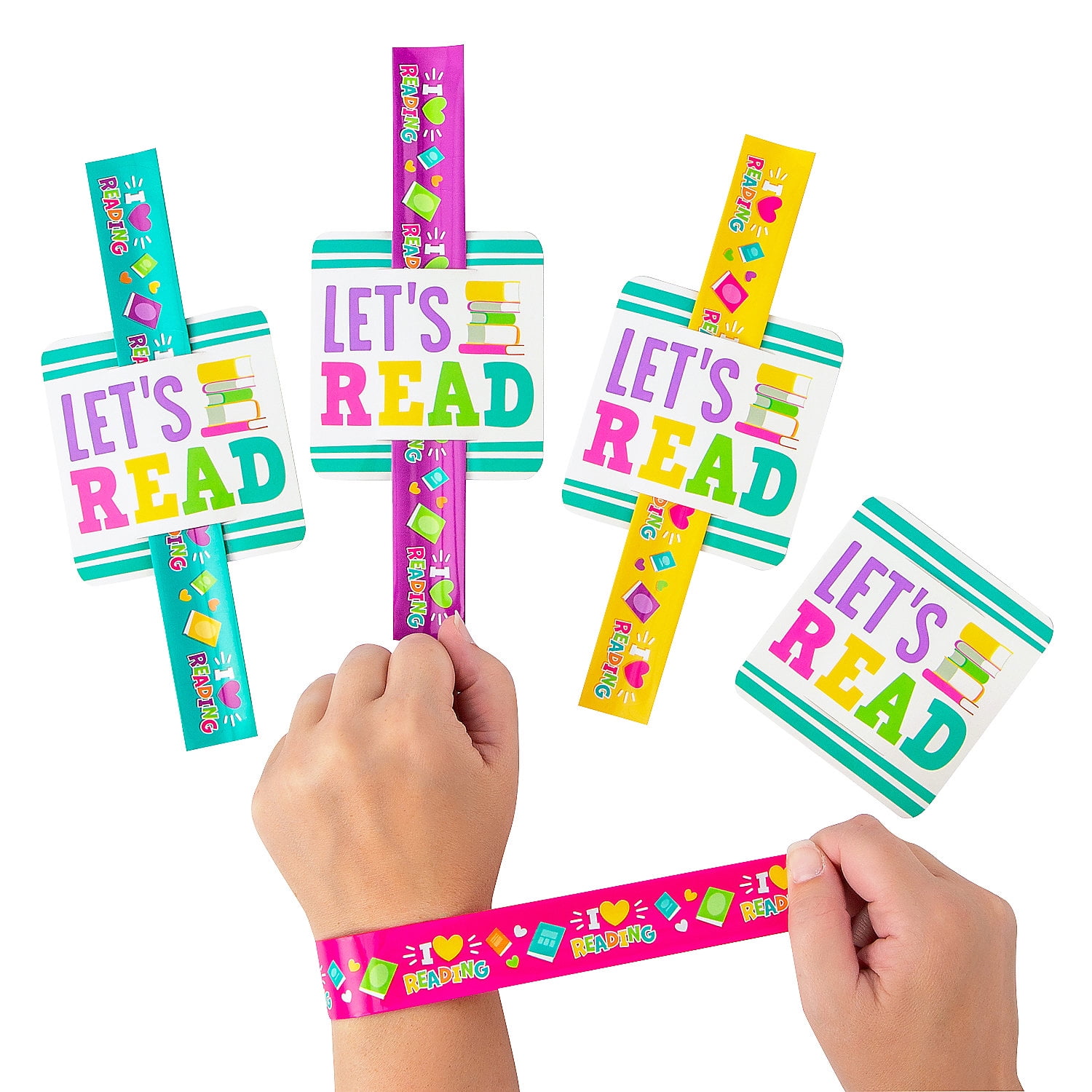 Fun Express 9" I Love Reading Multicolor Metal Slap Bracelets with Card ...