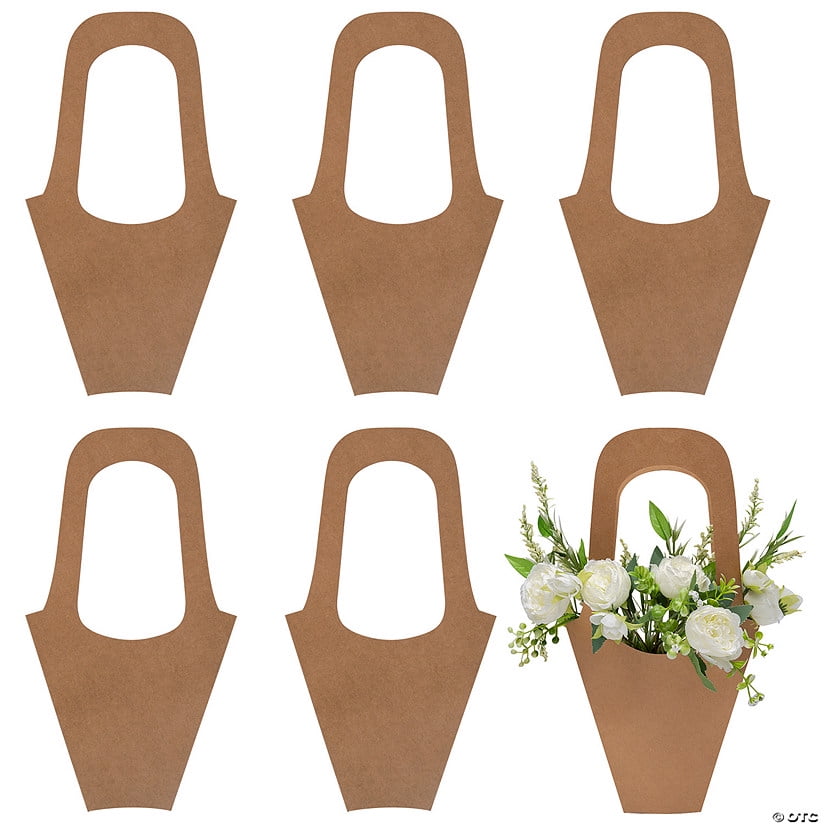 Fun Express 9" x 16 1/2" Bulk 48 Pieces Brown Paper Hand Basket Flower ...