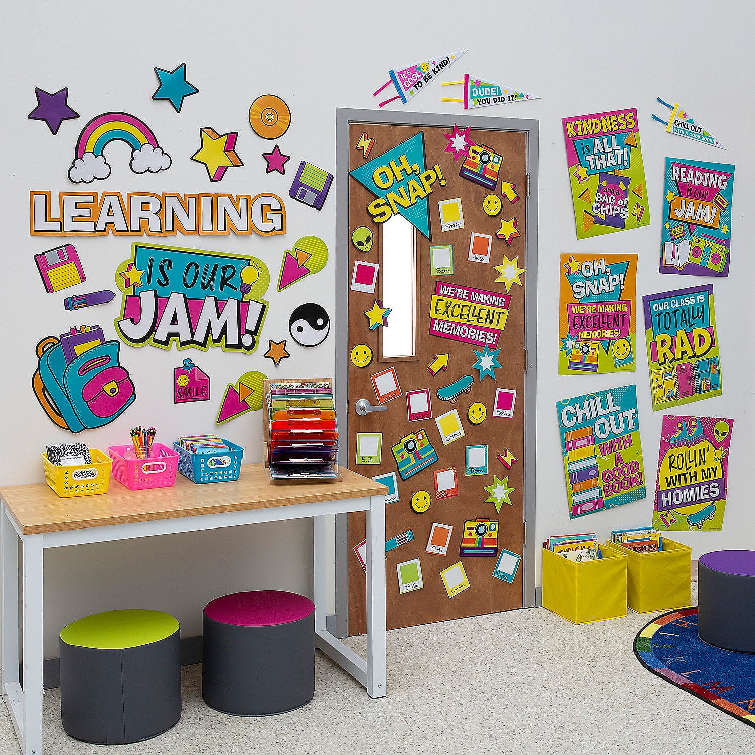 Fun Express 90s Themed Colorful Classroom Decorating Kit - 22 Pc ...