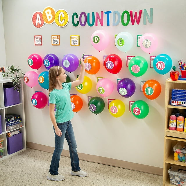 Fun Express ABC Balloon Countdown Cardstock Wall Decorating Kit - 40 ...