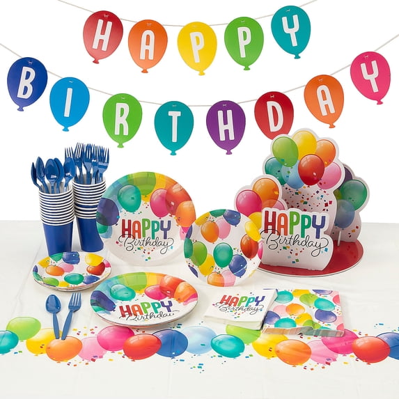 Fun Express Balloon Birthday Party Disposable Tableware Kit, 92 Pieces ...