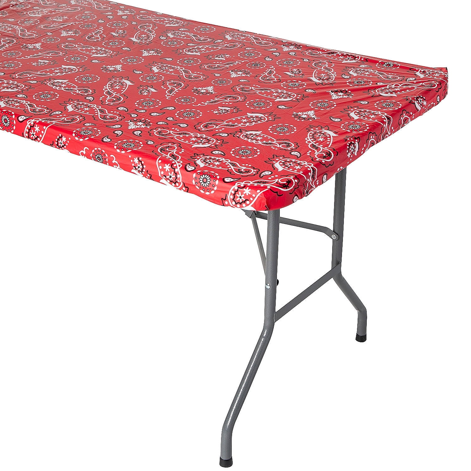 Fun Express Bandana Fitted Rectangle Plastic Tablecloth Red, 6 Ft ...