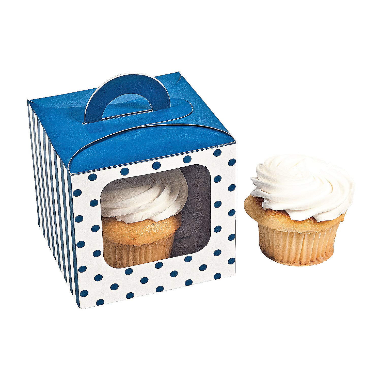 Fun Express - Blue Polka Dot Cupcake Box W/handle - Party Supplies ...