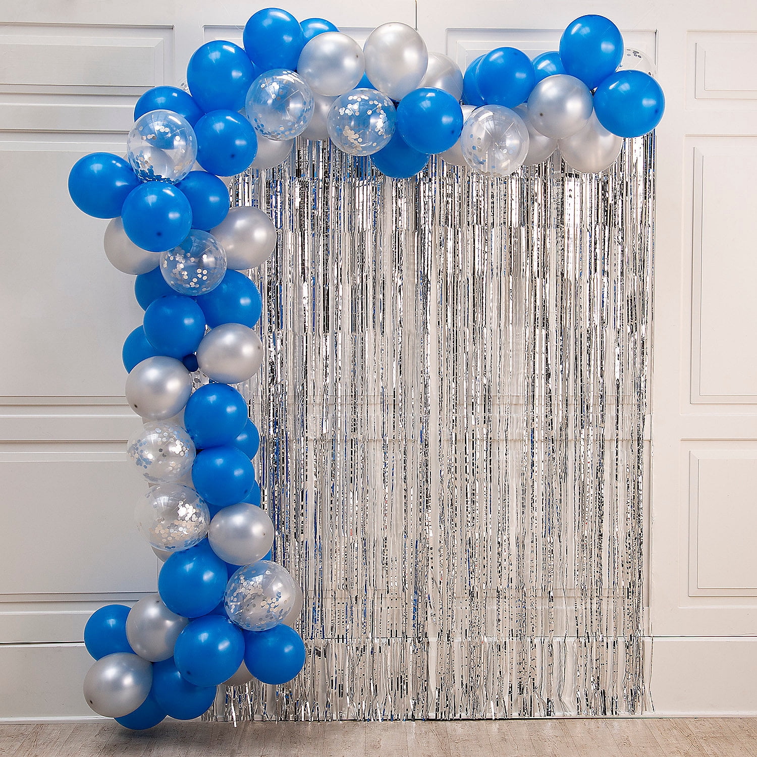 Fun Express Blue & Silver Balloon Backdrop Decorating Kit - 87 Pieces ...