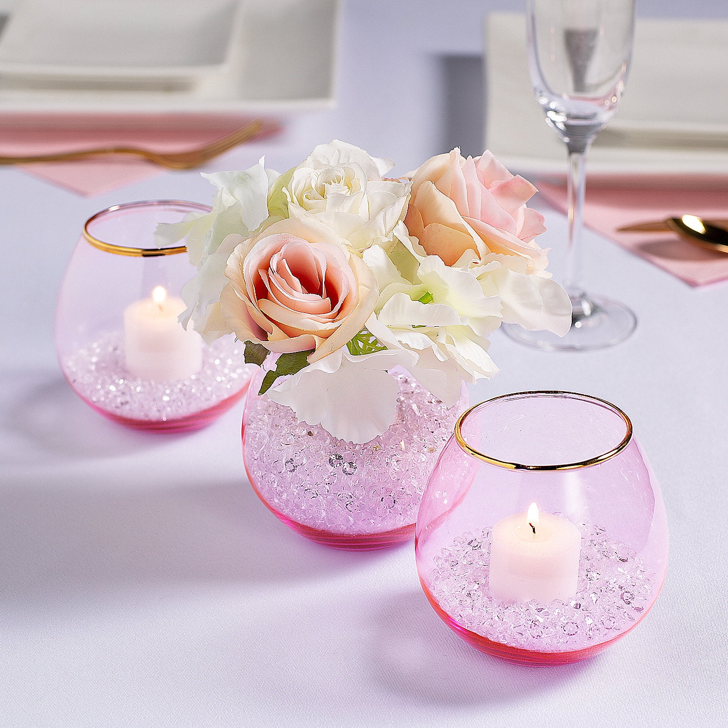 Fun Express Blush Vases with Gold Trim - 3 Pc. - Walmart.com