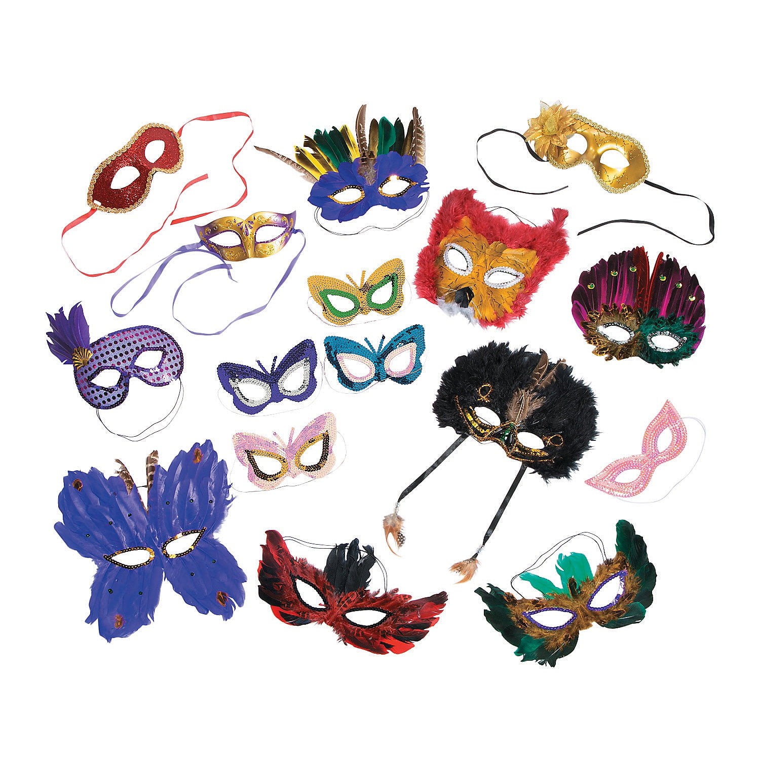 Fun Express Bulk 100 Pieces Mixed Mardi Gras Masquerade Mask Assortment ...