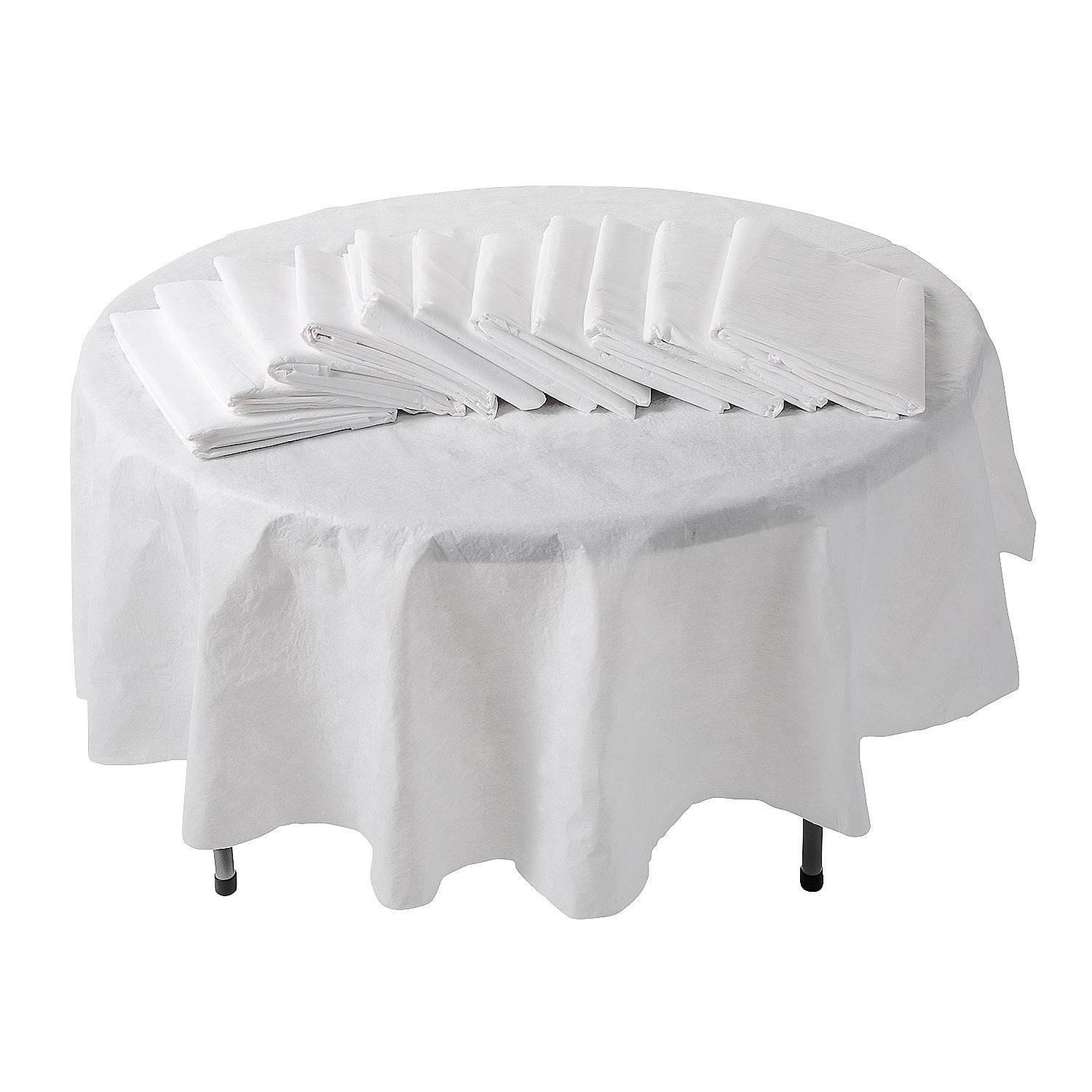 Fun Express Bulk 12 Pieces White Round Vinyl Tablecloths with Flannel ...