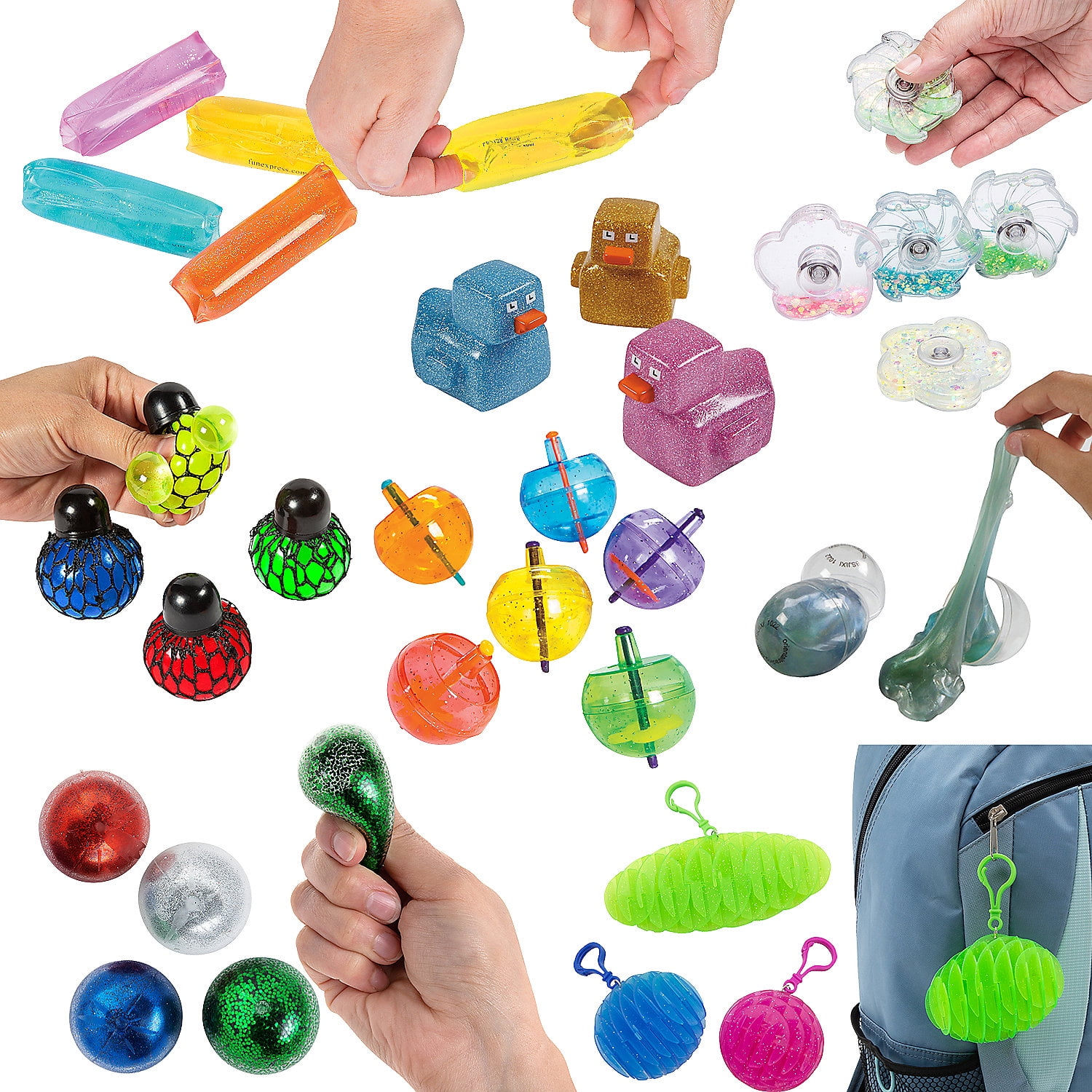 Fun Express Bulk 144 Pieces Glitter Toys, Stress Balls & Fidgets ...