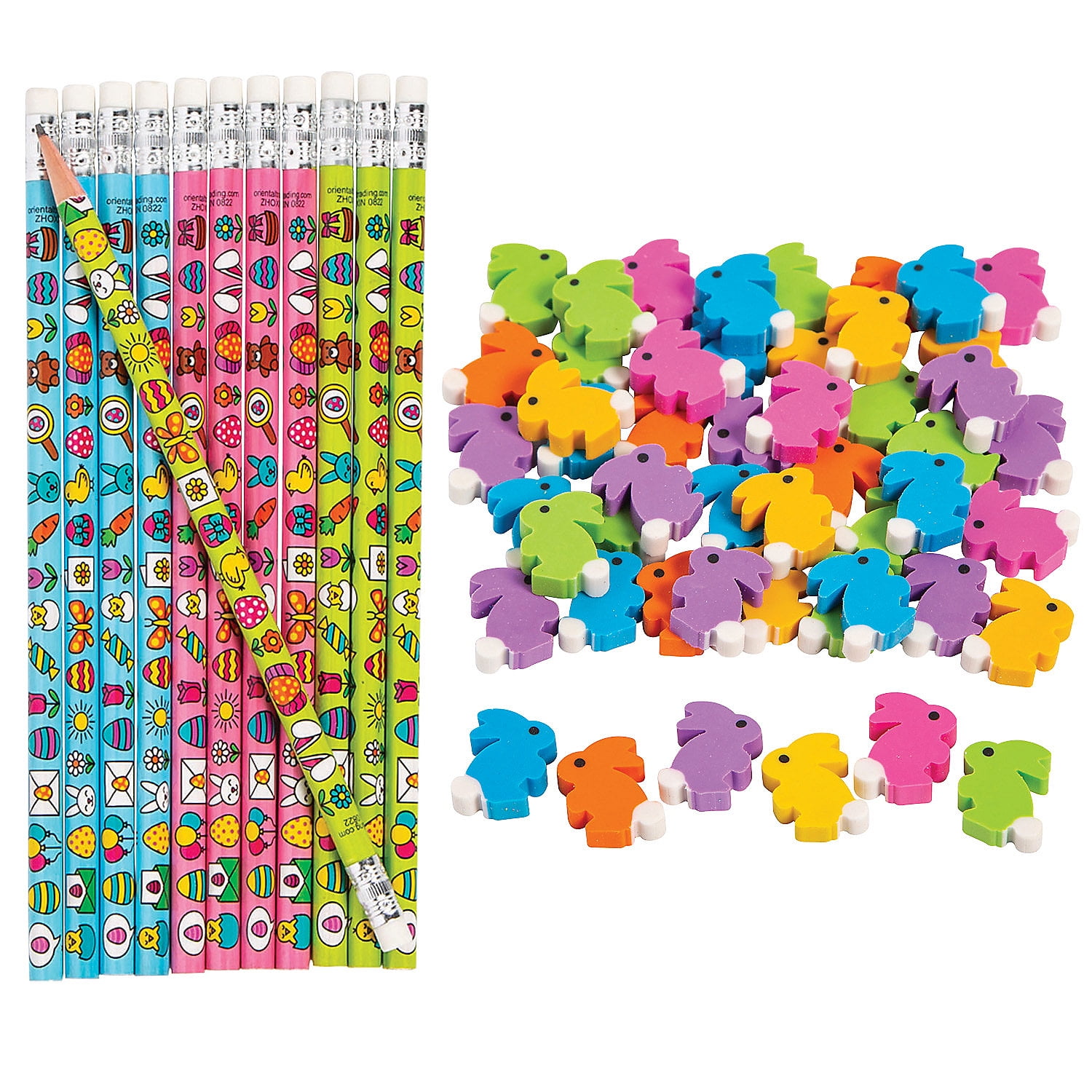 Fun Express Bulk 192 Pieces Easter Pencils with Bunny-Shaped Erasers ...