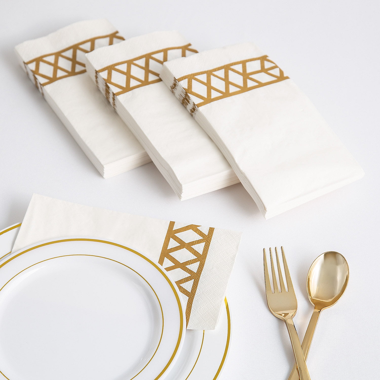 Fun Express Bulk 200 Pieces Premium White Paper Napkin with Gold Design ...