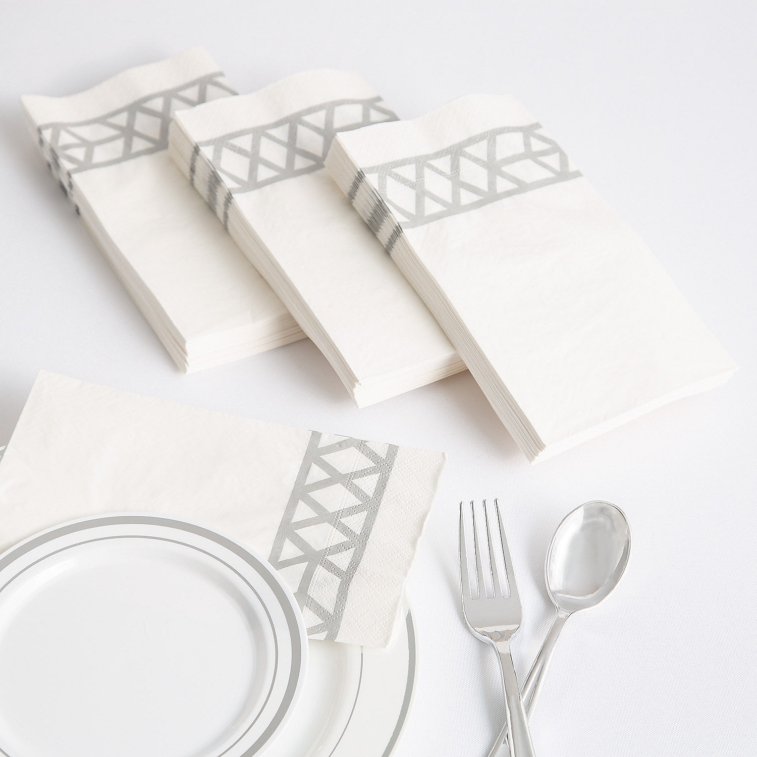 Fun Express Bulk 200 Pieces Premium White Paper Napkin with Silver ...