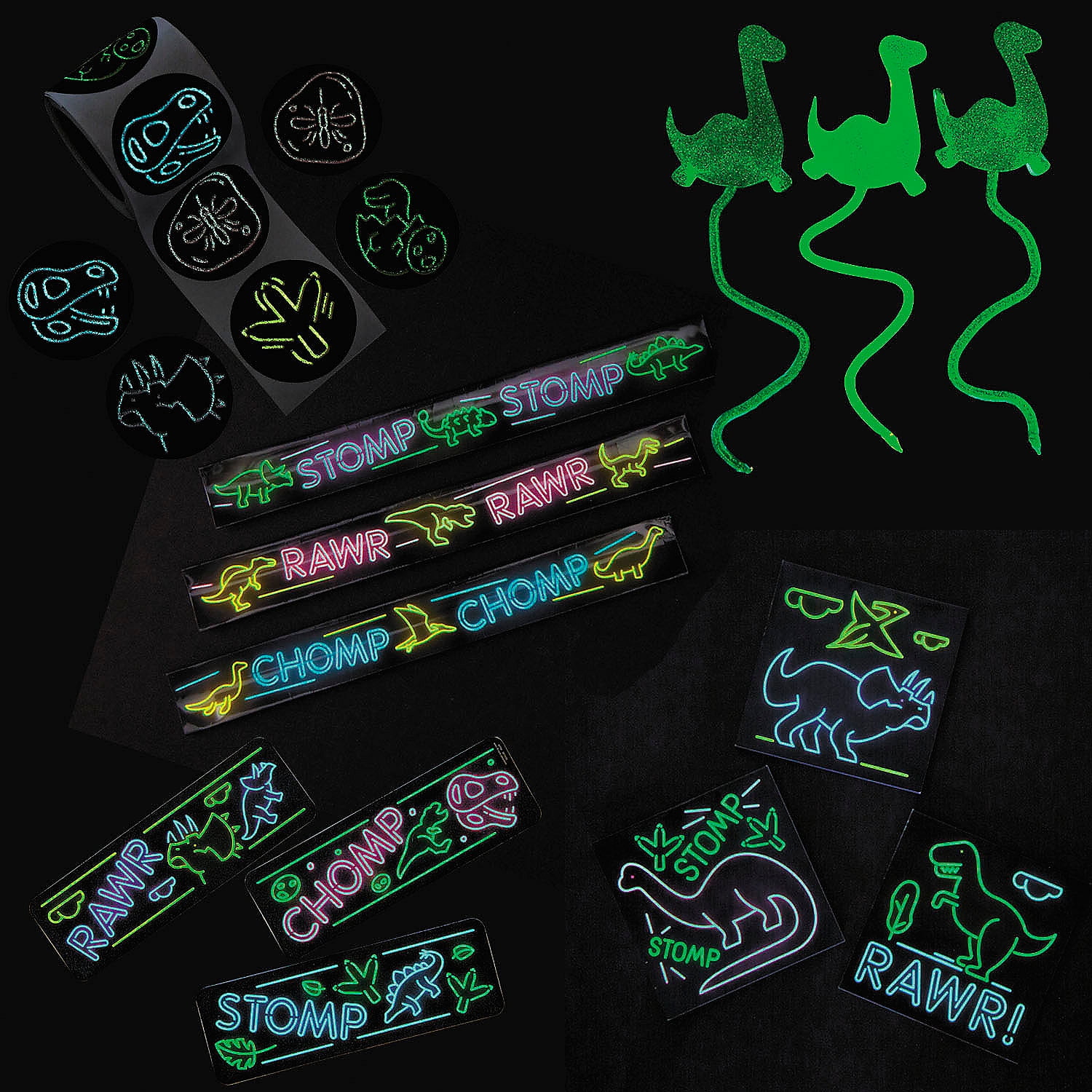 Fun Express Bulk 208 Pieces Glow-in-the-Dark Neon Dinosaur Assortment ...