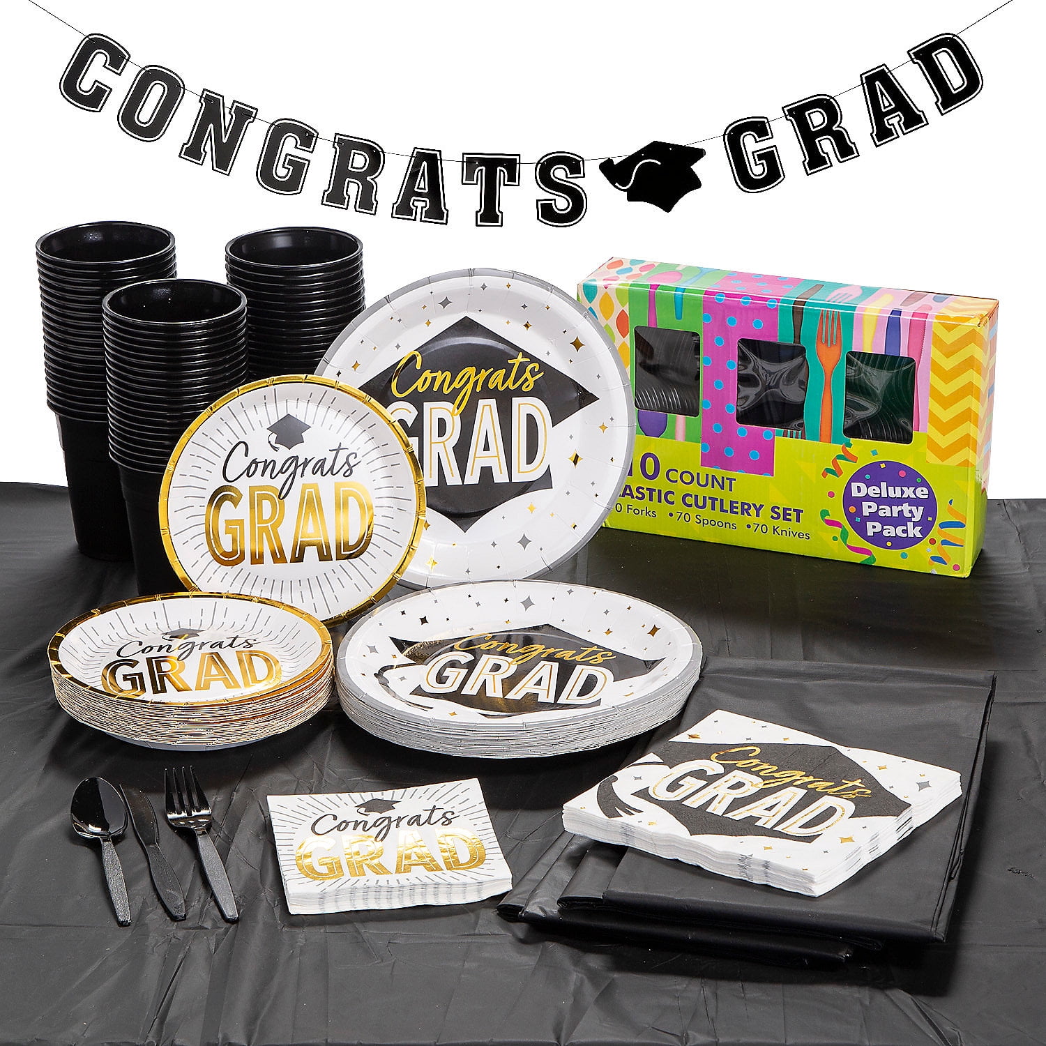 Fun Express Bulk 477 Pieces Black & Gold Congrats Grad Graduation Party ...