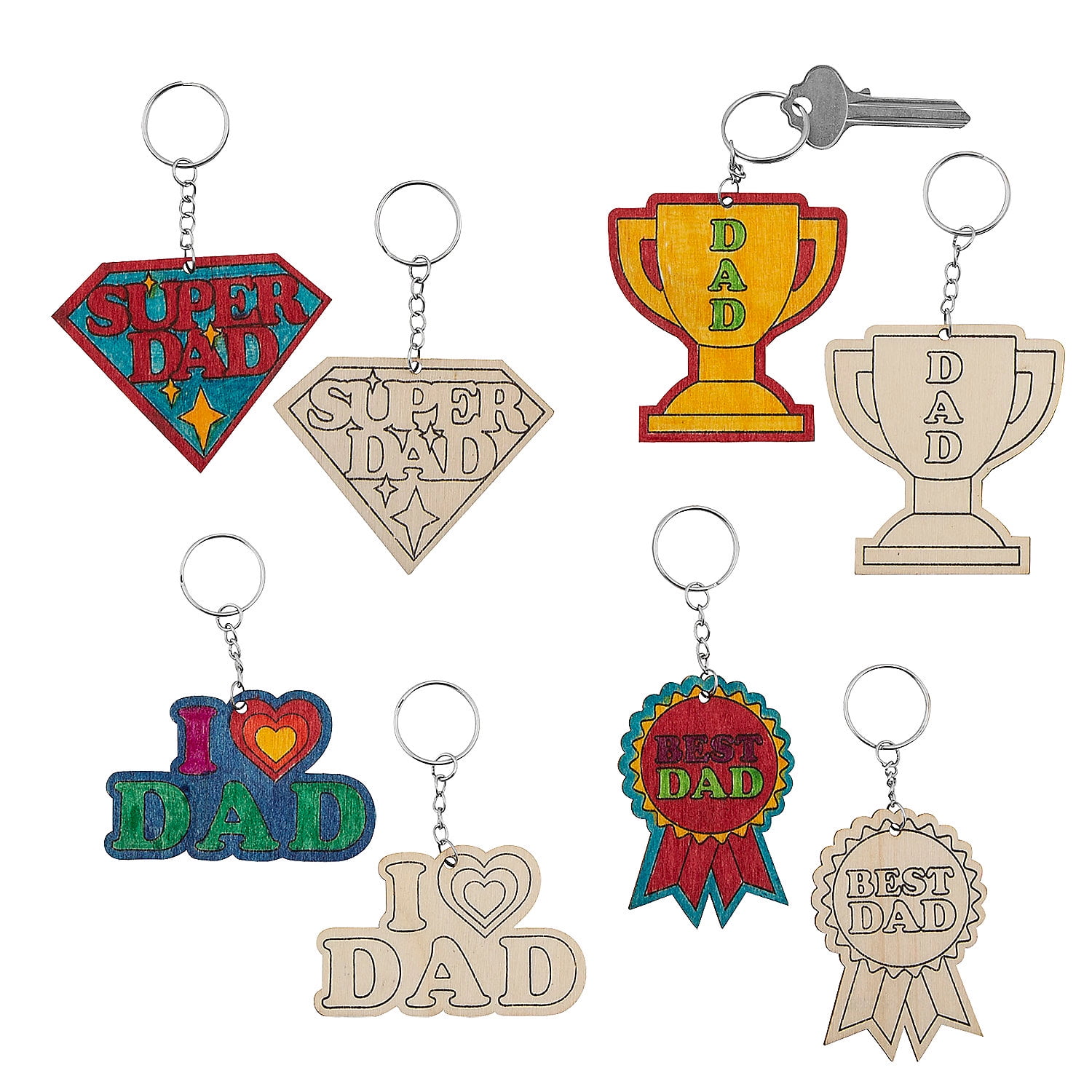 Fun Express Bulk 48 Pieces Color Your Own Father’s Day Wood Keychains ...
