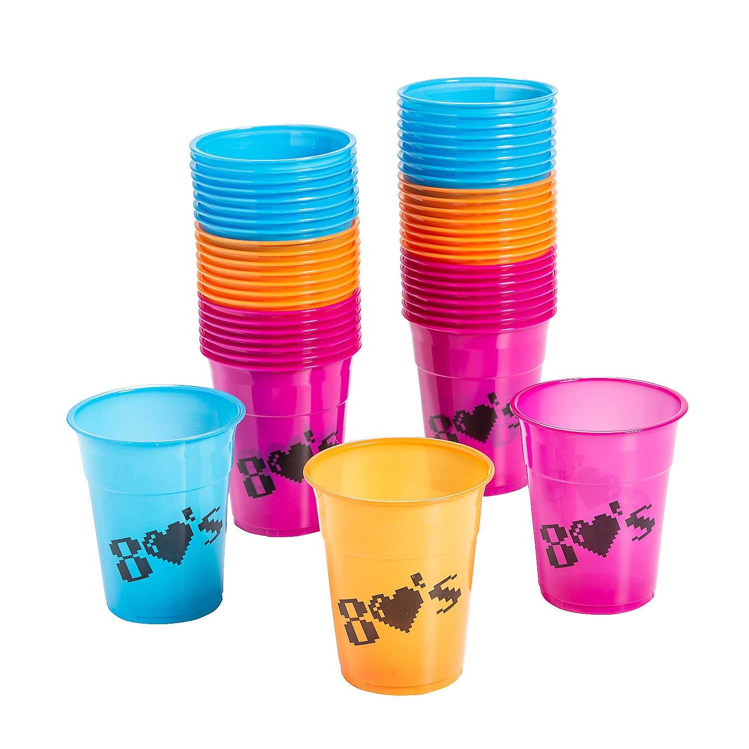 Fun Express Bulk 50 Count 80s Party Disposable Plastic Cups - Walmart.com