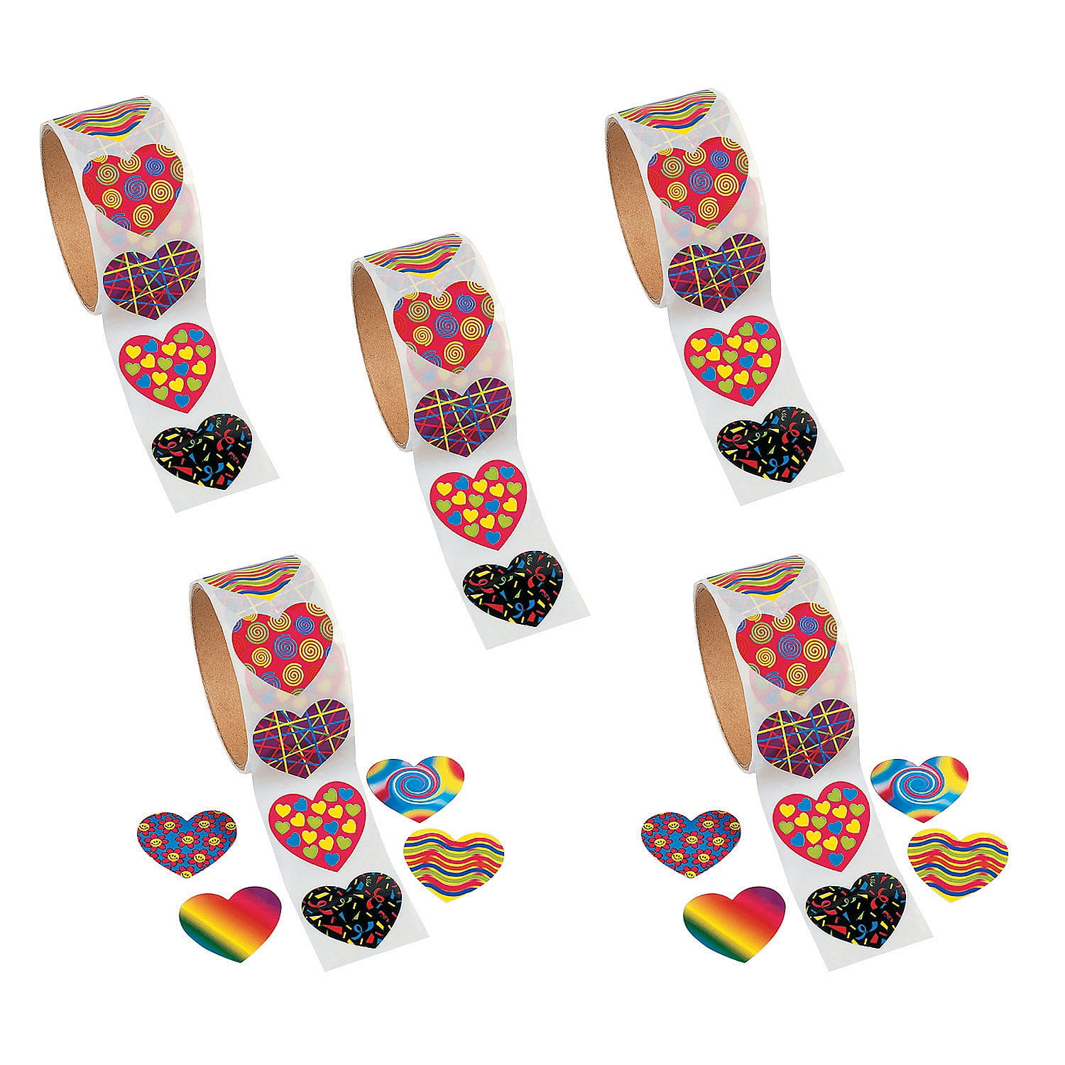 Fun Express Bulk 500 Pieces Funky Heart Sticker Rolls - Walmart.com