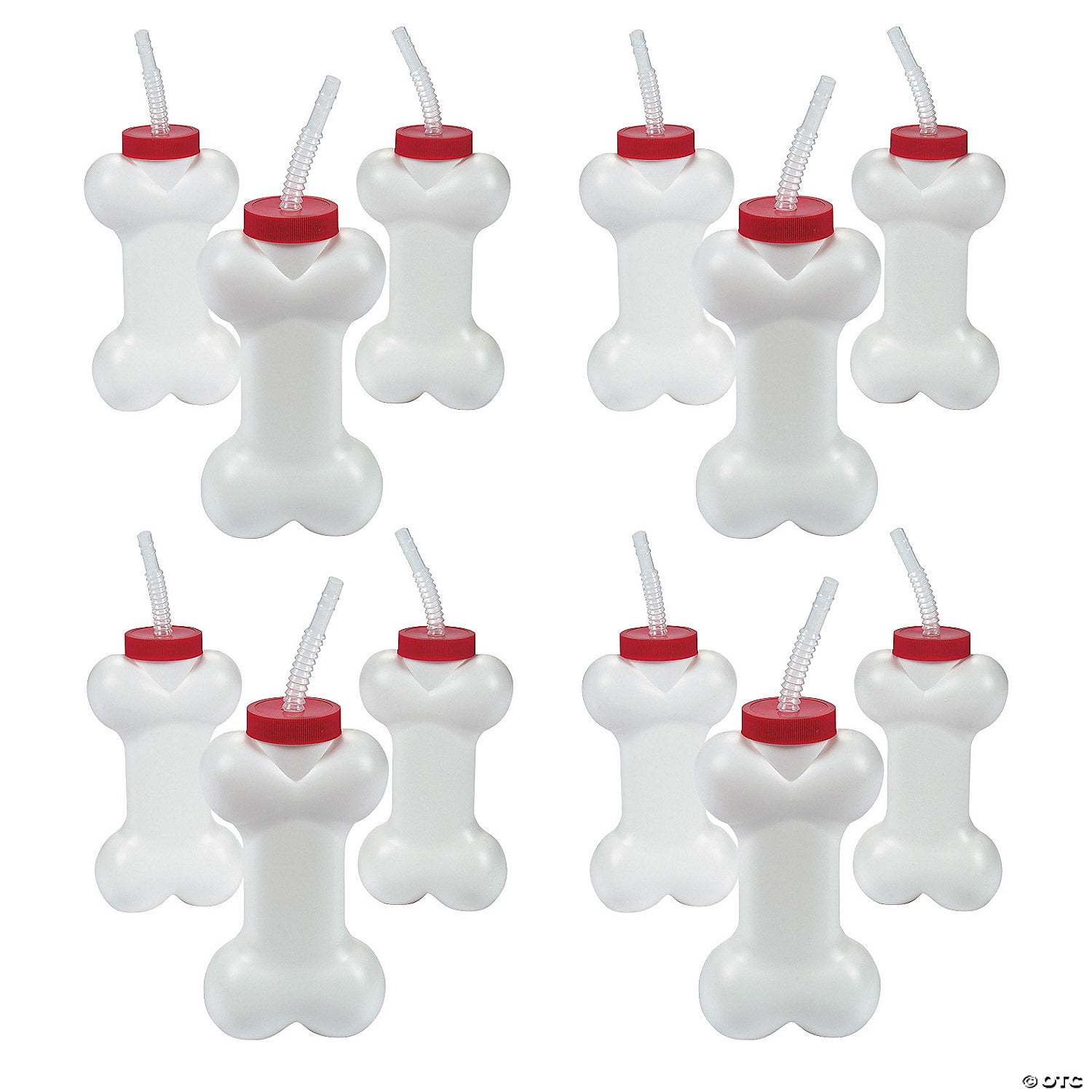 14 oz. Bulk 60 Count Dog Bone Reusable Plastic Cups with Lids & Straws ...