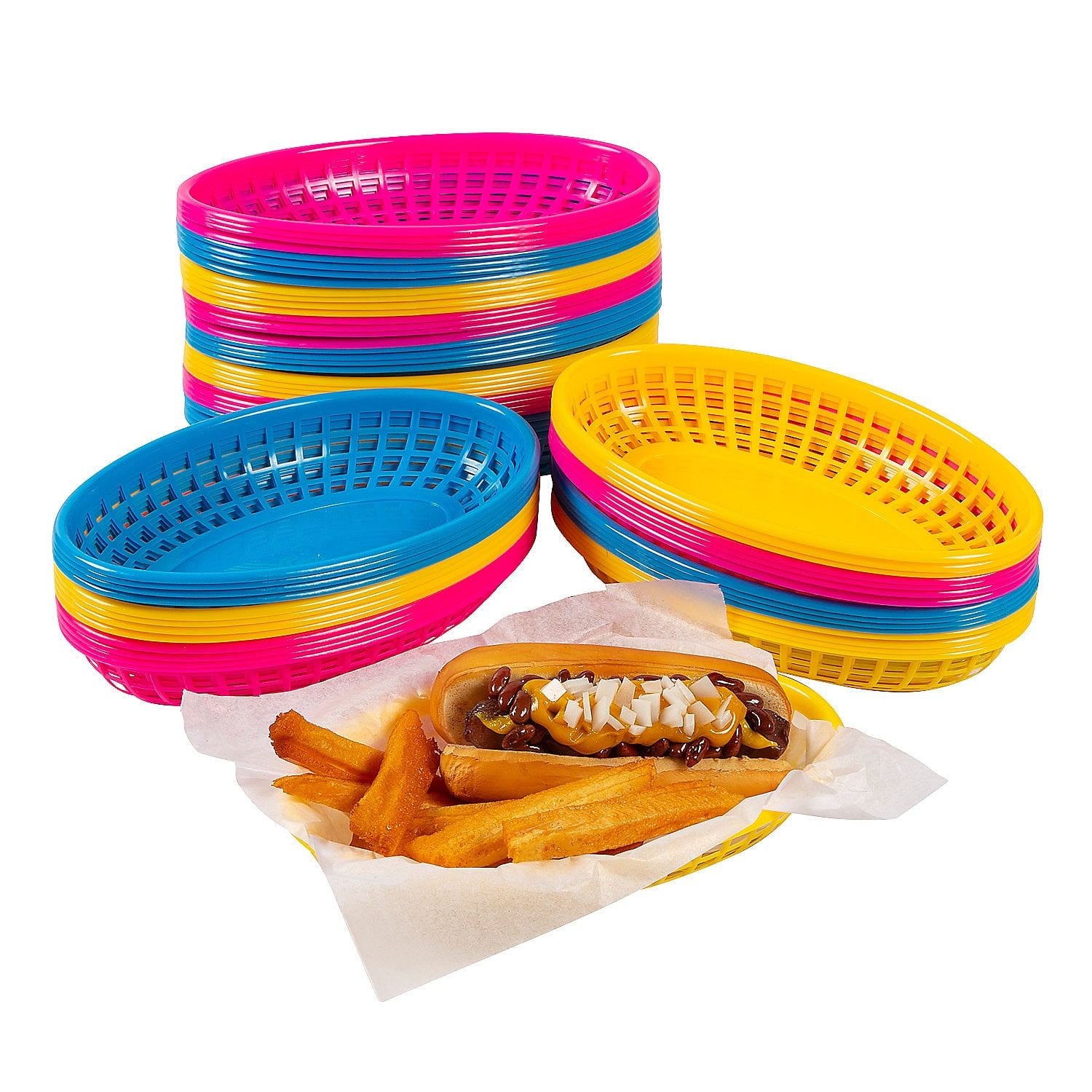 Fun Express Bulk 60 Pieces Fiesta Neon Food Baskets - Walmart.com