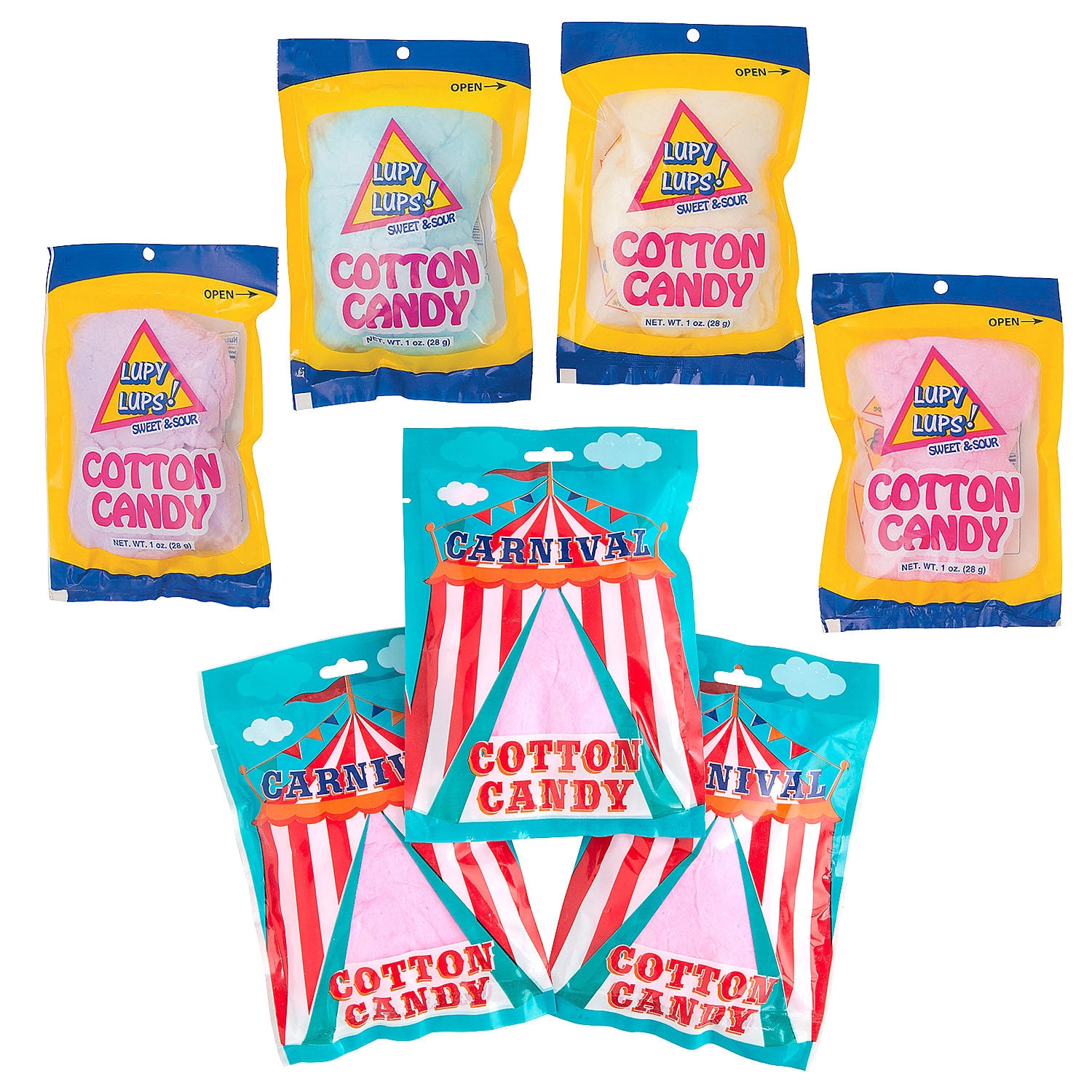 Fun Express Bulk Cotton Candy Assortment, 72 Pieces, Variety of Flavors ...