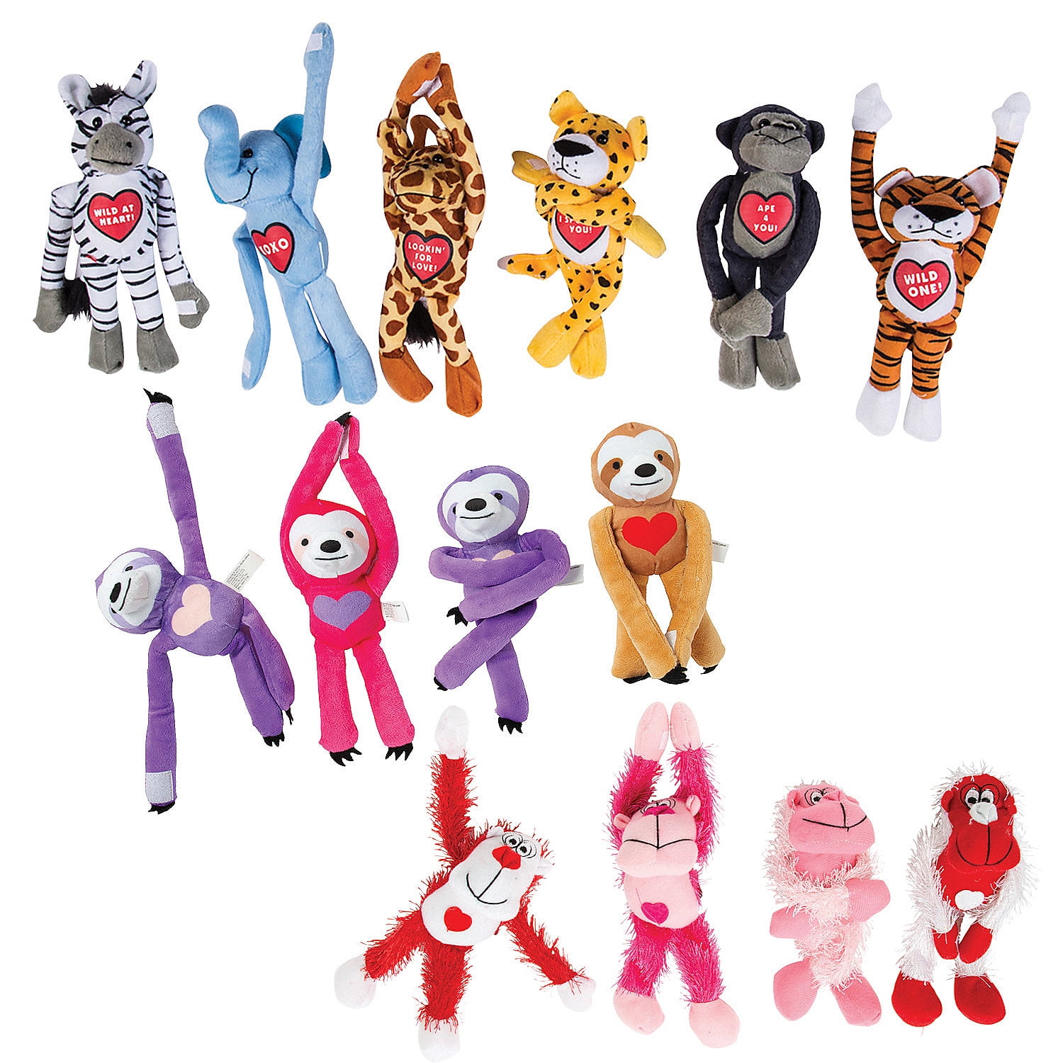 Fun Express Bulk 72 Pieces Valentine Long Arm Stuffed Animal Assortment ...