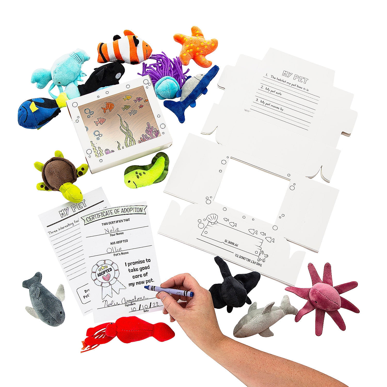 Fun Express Bulk Desk Pet Ocean Habitat with Mini Stuffed Animals Kit ...