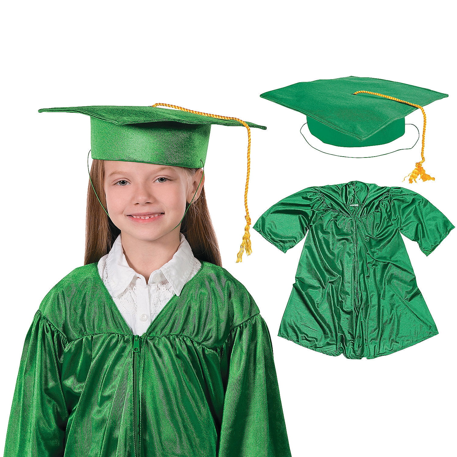 Fun Express Bulk Elementary School Shiny Green Graduation Cap & Gown ...