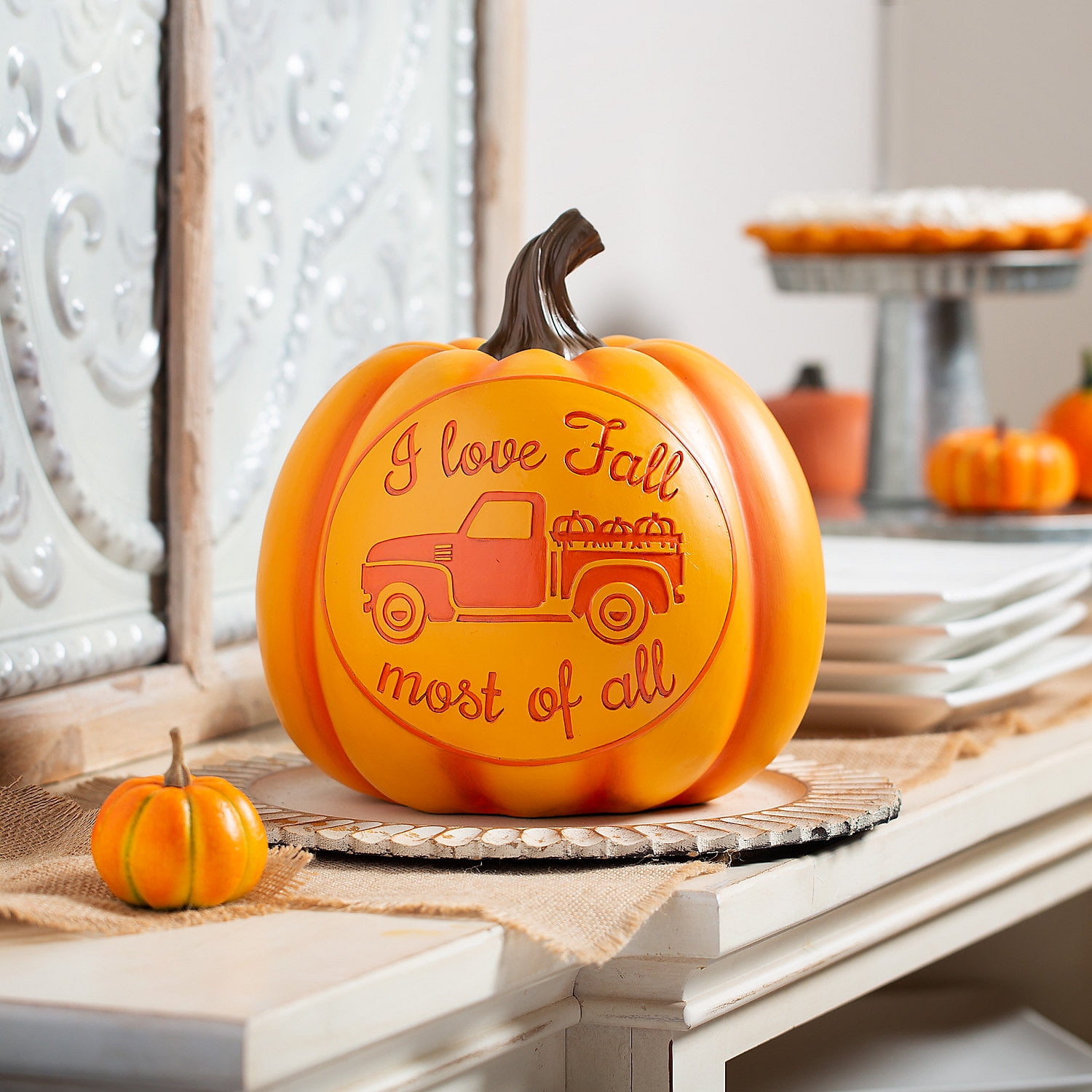 Fun Express Carved Resin Pumpkin Fall Decoration - Walmart.com