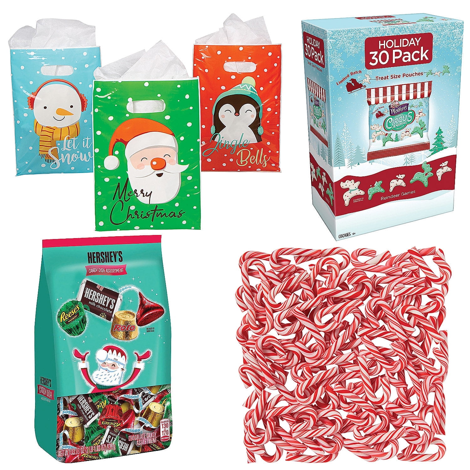 Fun Express Christmas Candy Goody Bag Kit for 30 - Assortments May Vary ...