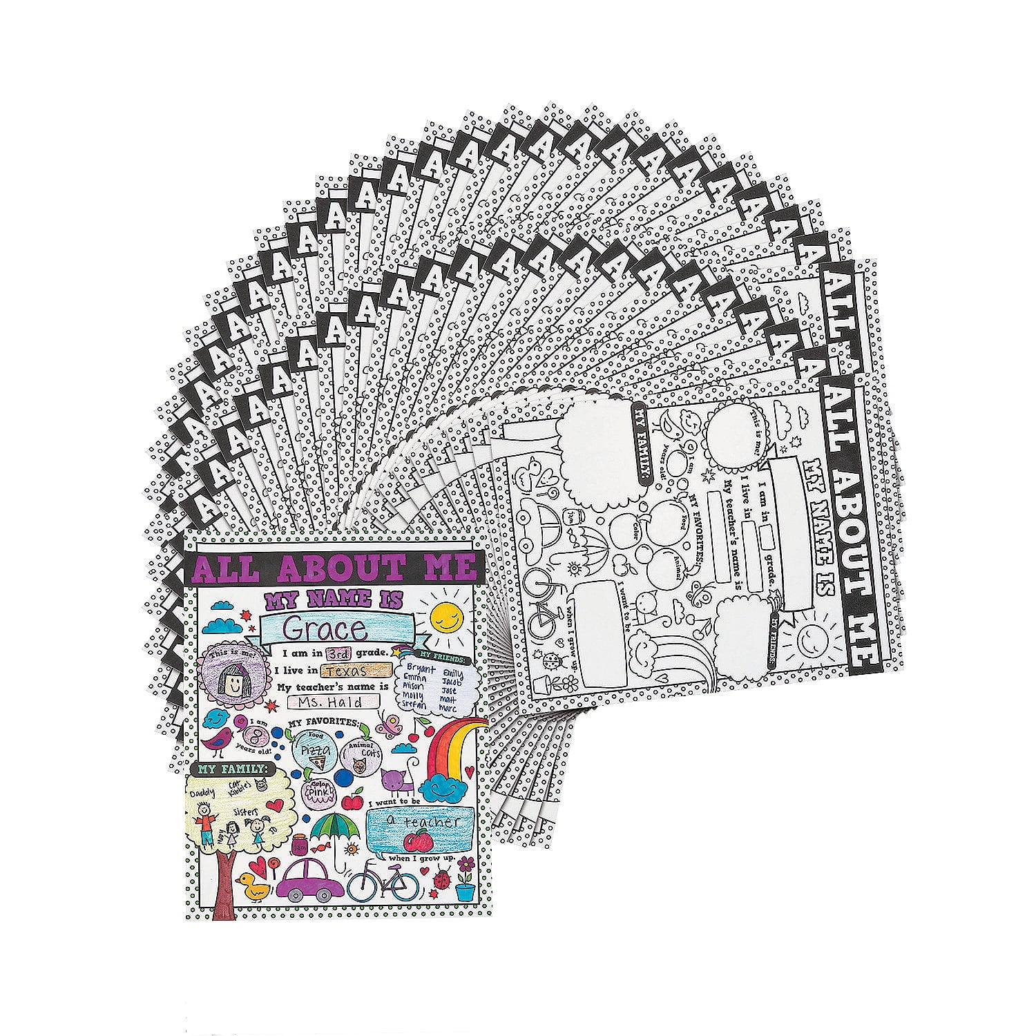 Fun Express Color Your Own All About Me Doodle Posters Bulk 150 Pc ...