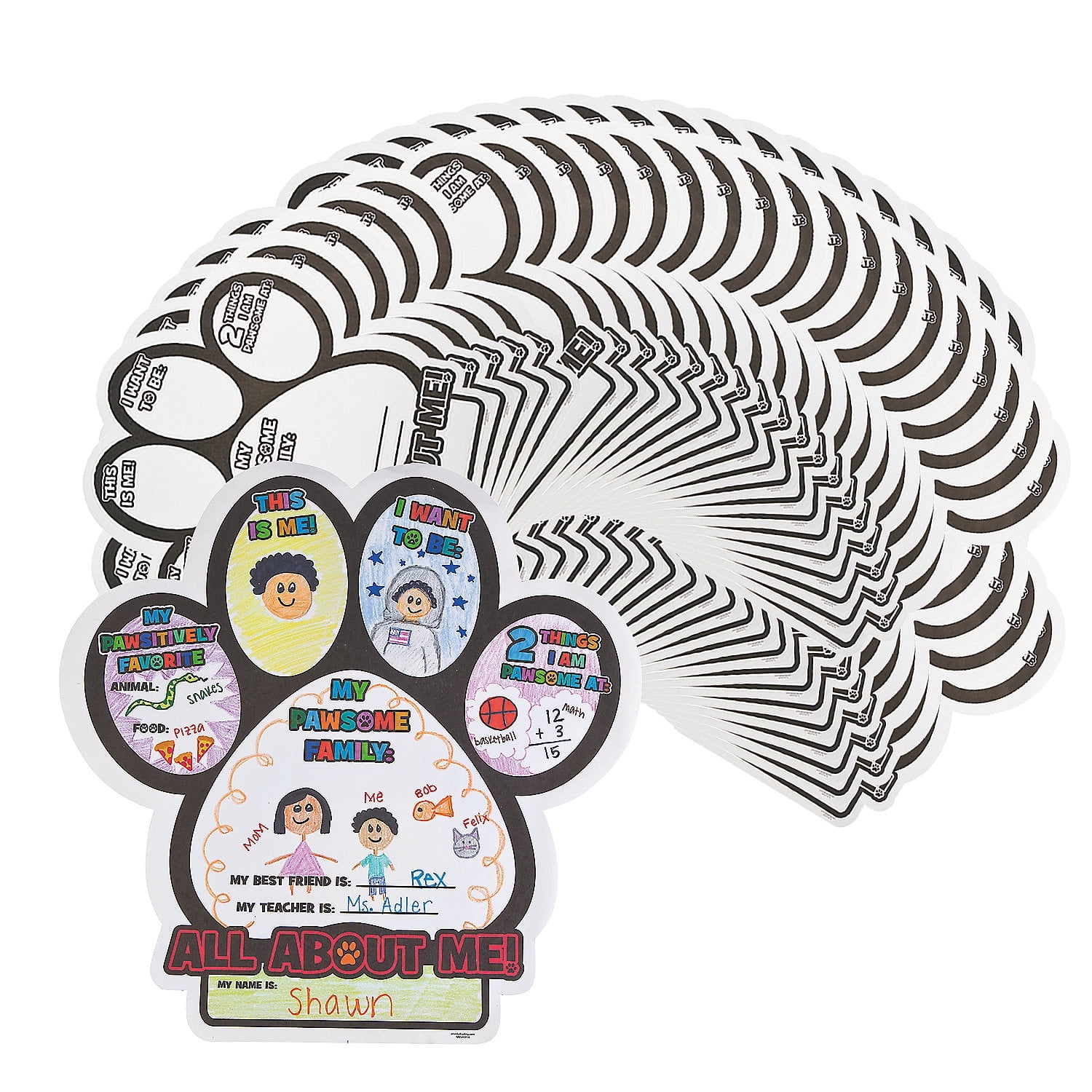 Fun Express Color Your Own All About Me Paw Print Posters Bulk 150 Pc ...
