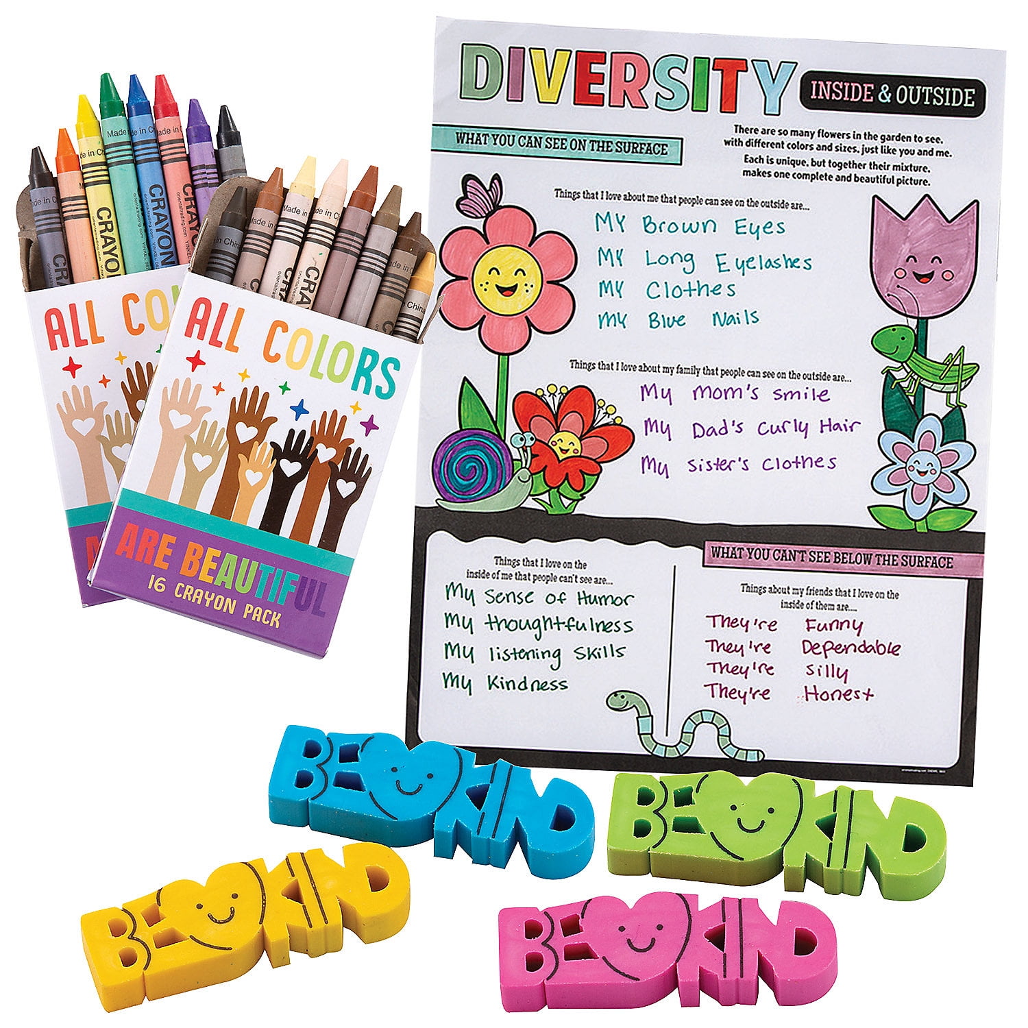 Fun Express Color Your Own Diversity Poster & Crayons Kit for 24 ...