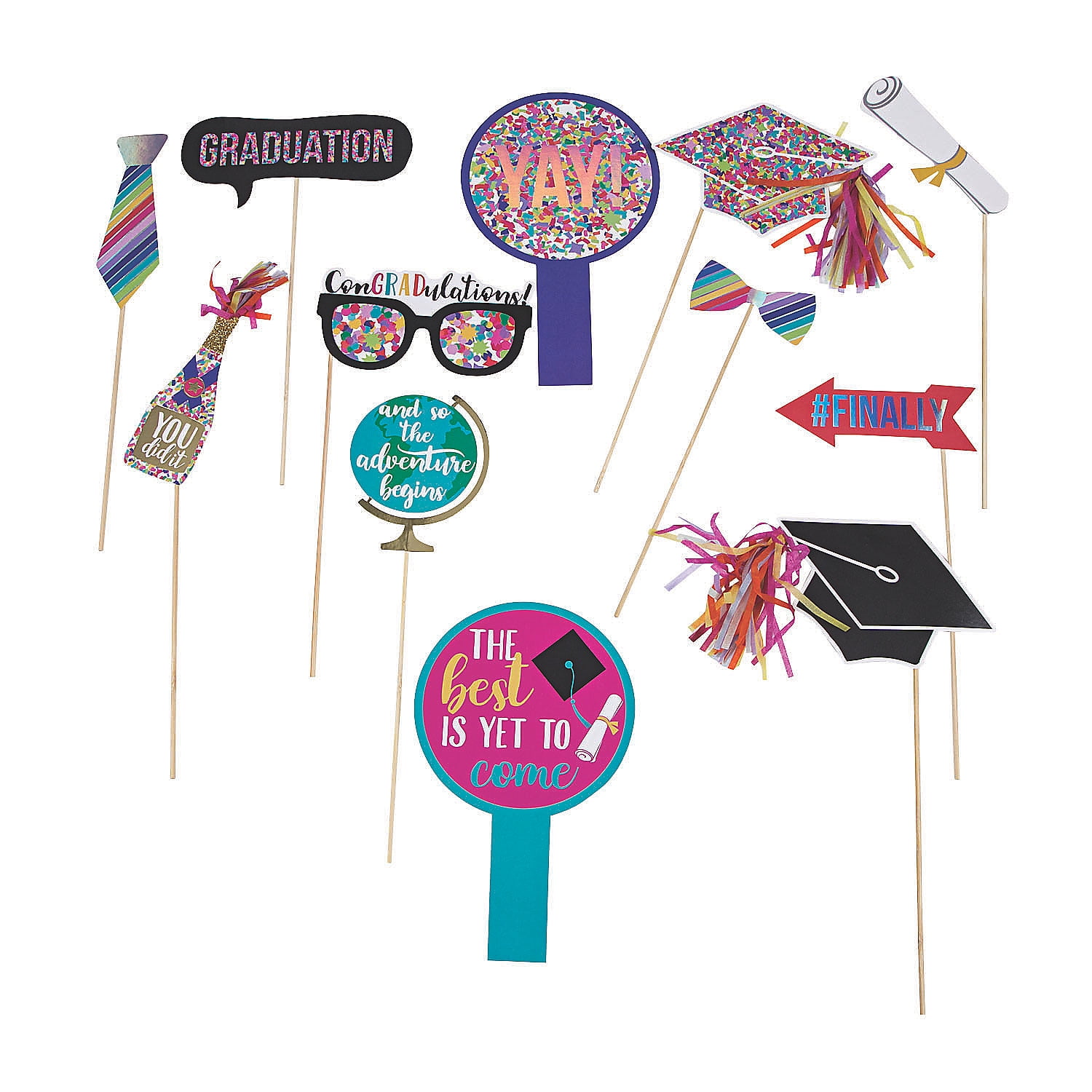1 3/4” – 7 3/4" Congrats Grad Cardstock Photo Stick Props- 12 pieces ...