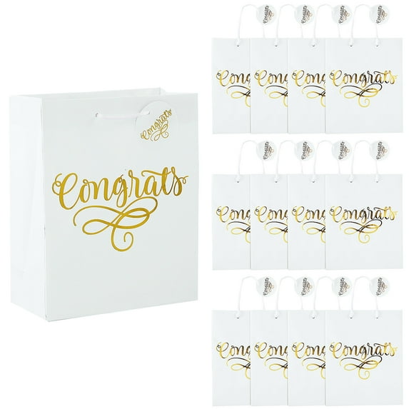 Fun Express Congrats Wedding Paper Gift Bags Medium Gold - 12 Pc ...