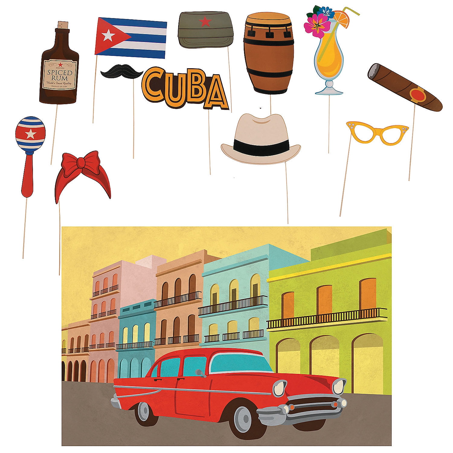 Fun Express Cuban Party Photo Booth Kit - 15 Pieces - Walmart.com